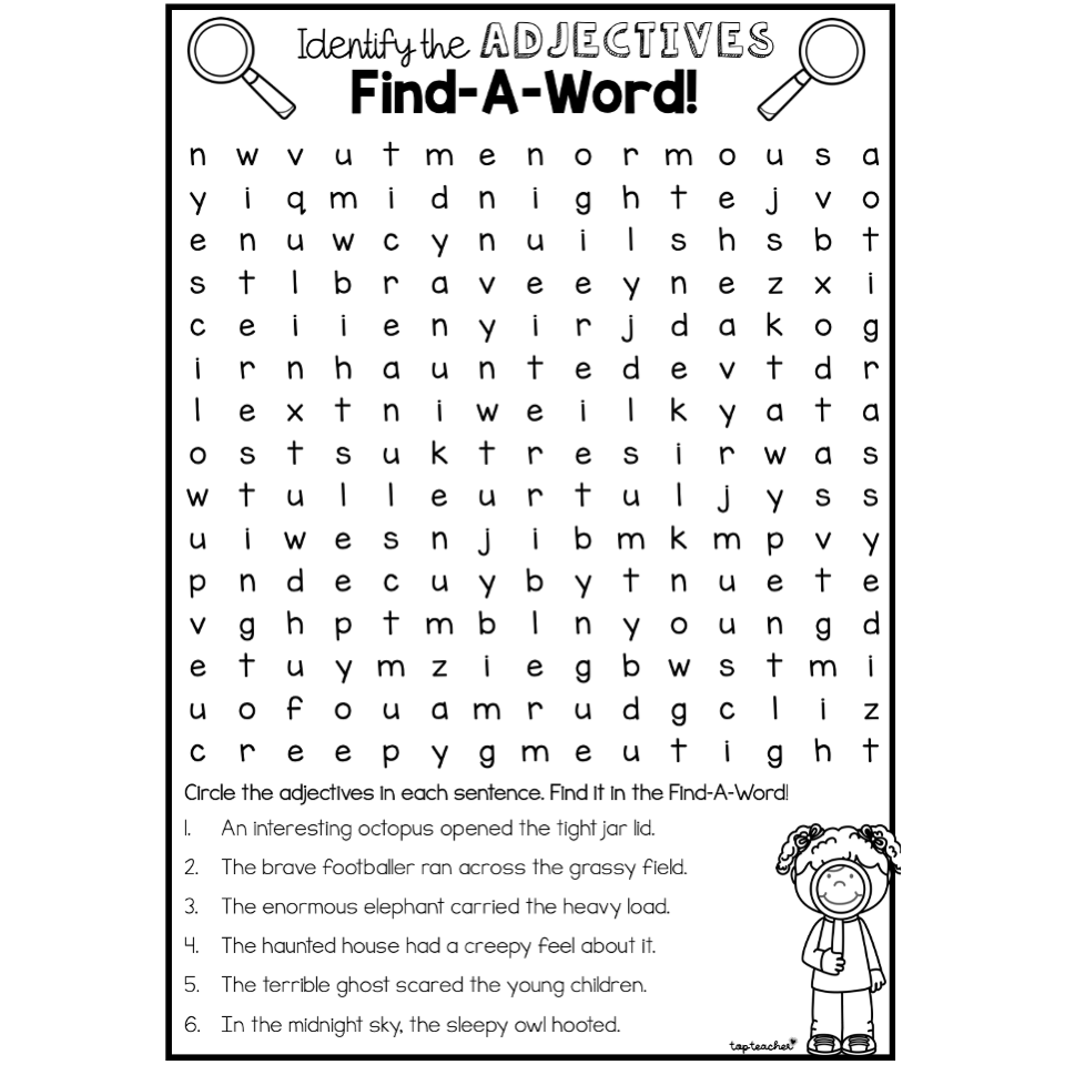 Adjective Find-A-Word Worksheet - Top Teacher