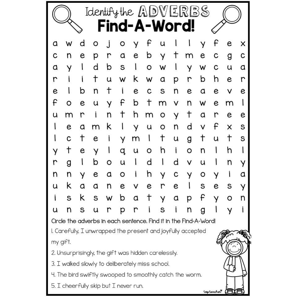 Adverb Find-A-Word Worksheet - Top Teacher