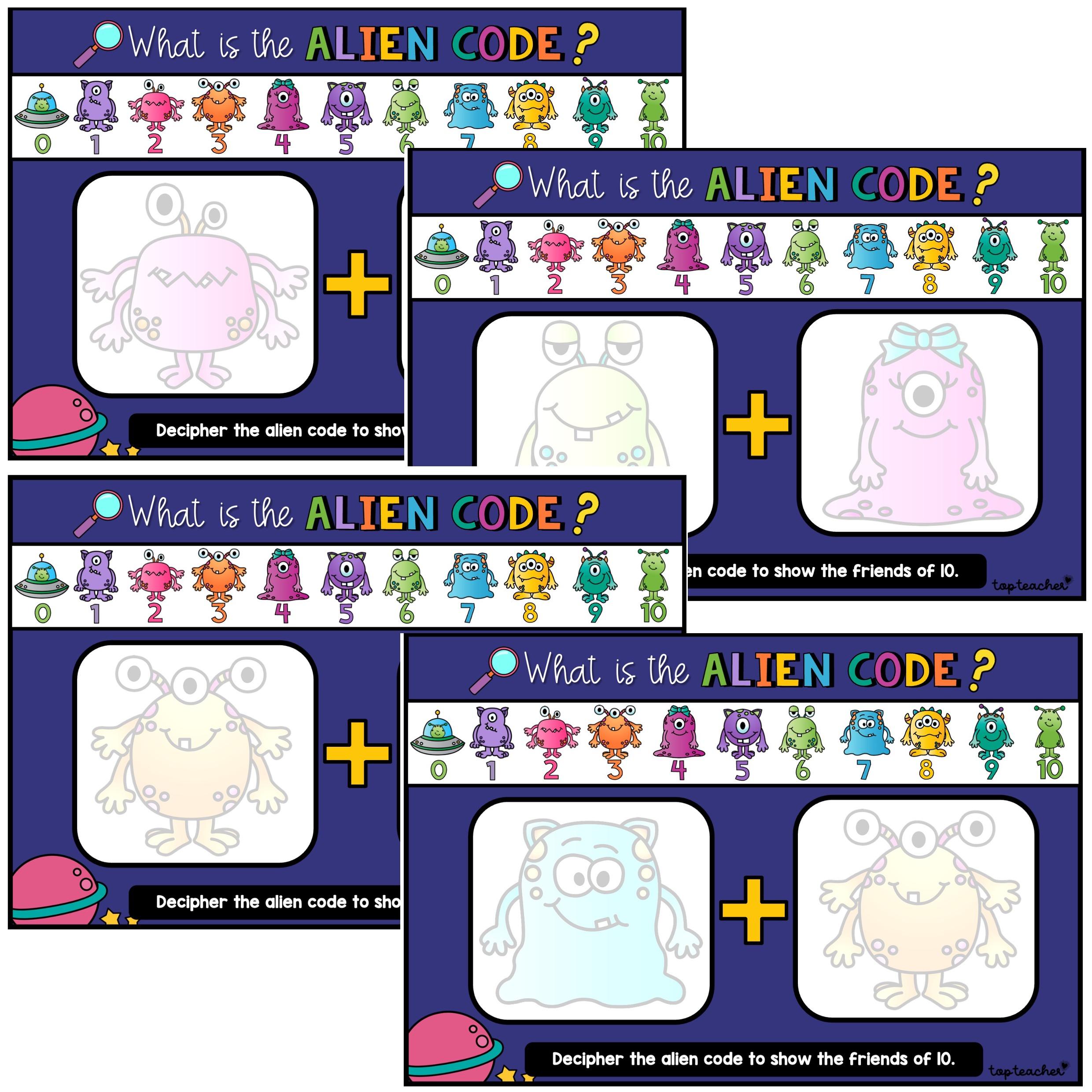 Friends of Ten Task Cards: Alien Code - Top Teacher