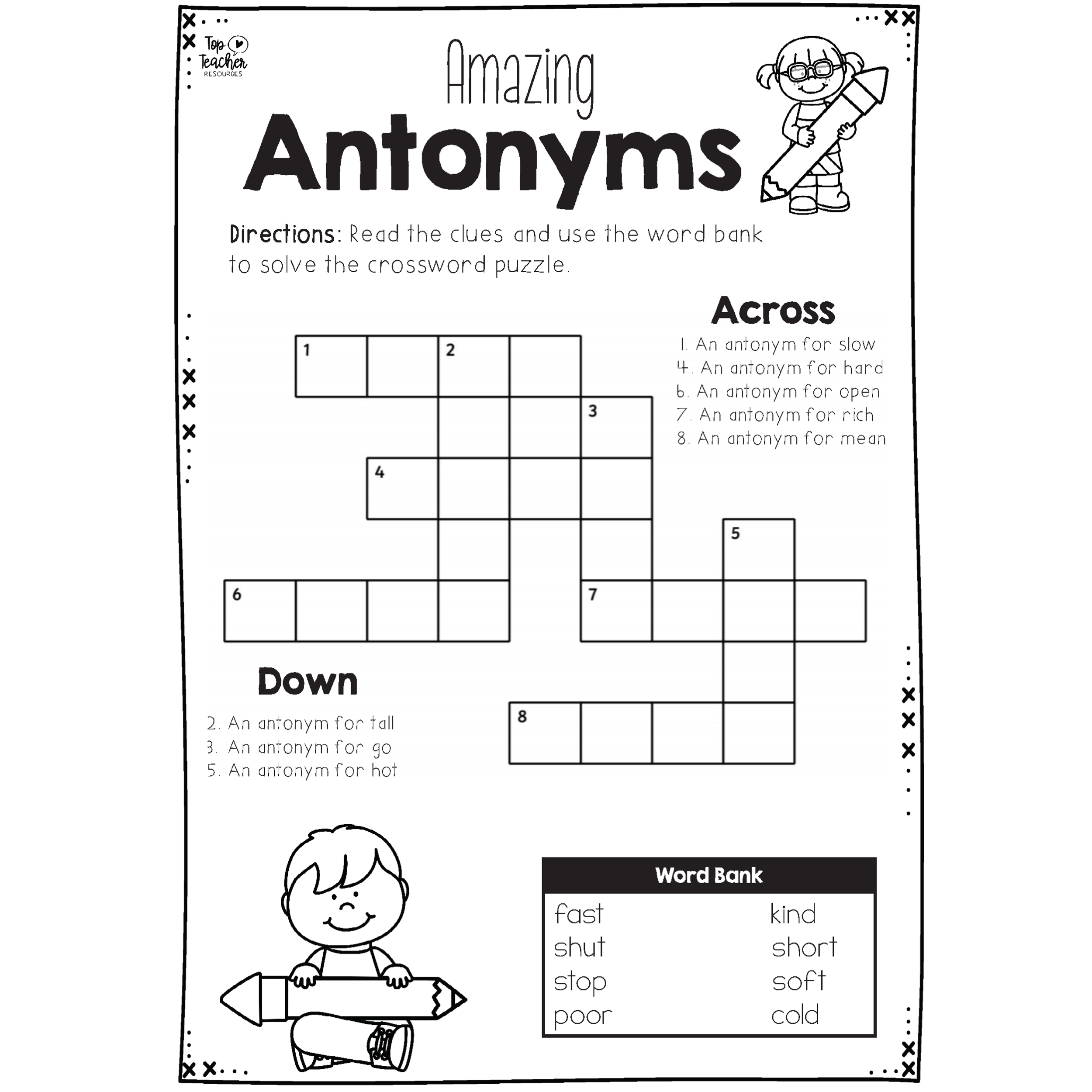 Amazing Antonym Crossword Worksheet - Top Teacher