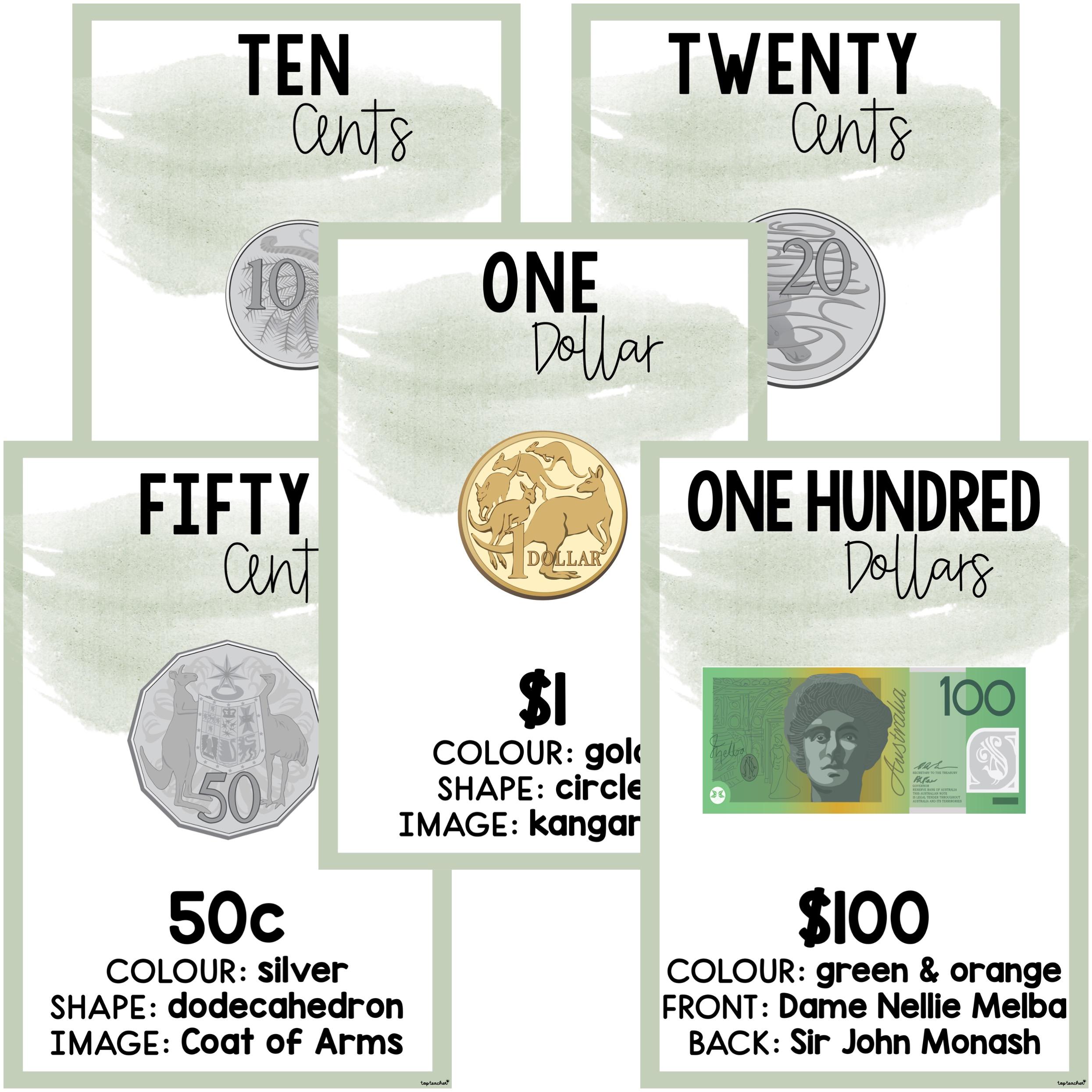 Australian Money Information Posters Eucalyptus - Top Teacher