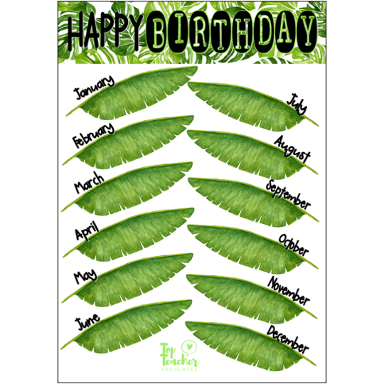 Birthday Chart Tropical - Top Teacher