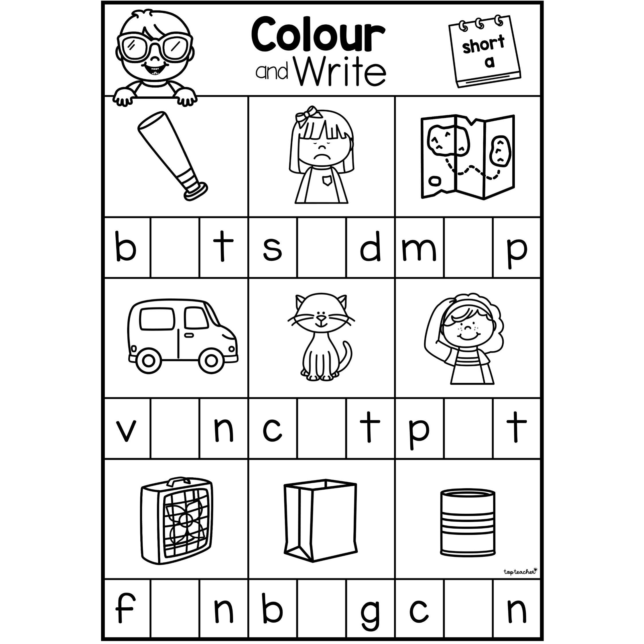 Colour & Write Medial Sound CVC Worksheets - Top Teacher