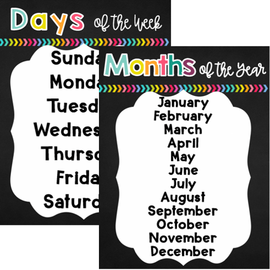 Days & Months Posters Chalkboard - Top Teacher