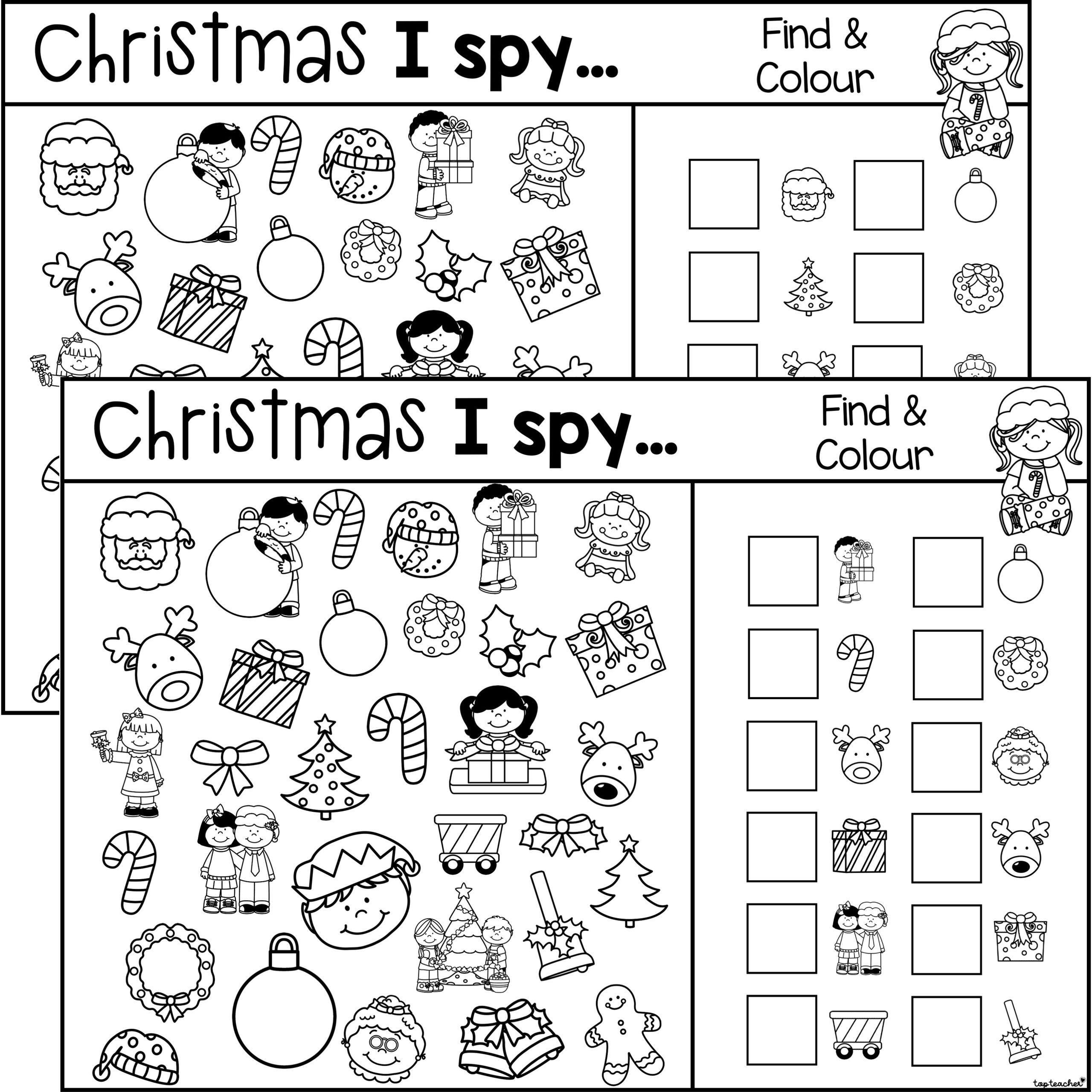 Christmas I Spy Find & Colour Worksheets to 10 - Top Teacher