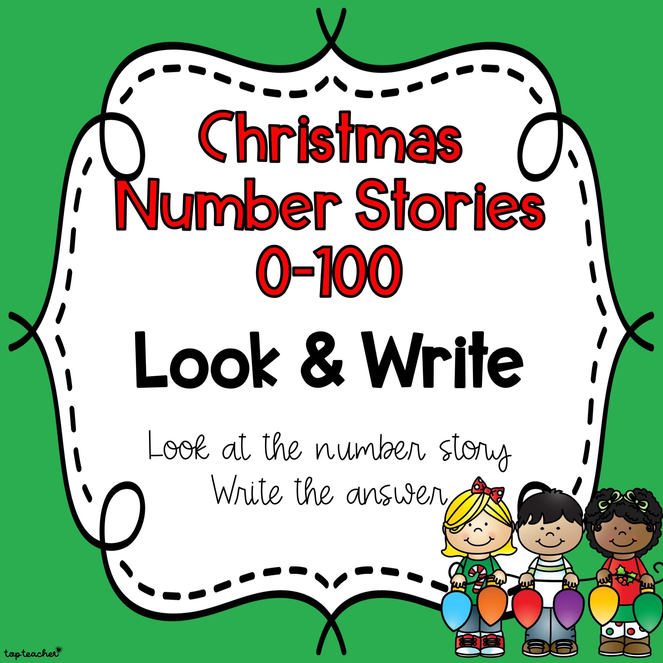 Christmas Number Stories to 100 Look & Write POWERPOINT - Top Teacher