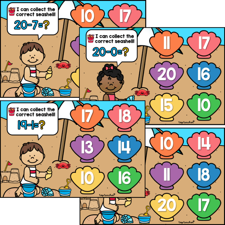 Subtraction within 20 Task Cards: Collecting Seashells - Top Teacher