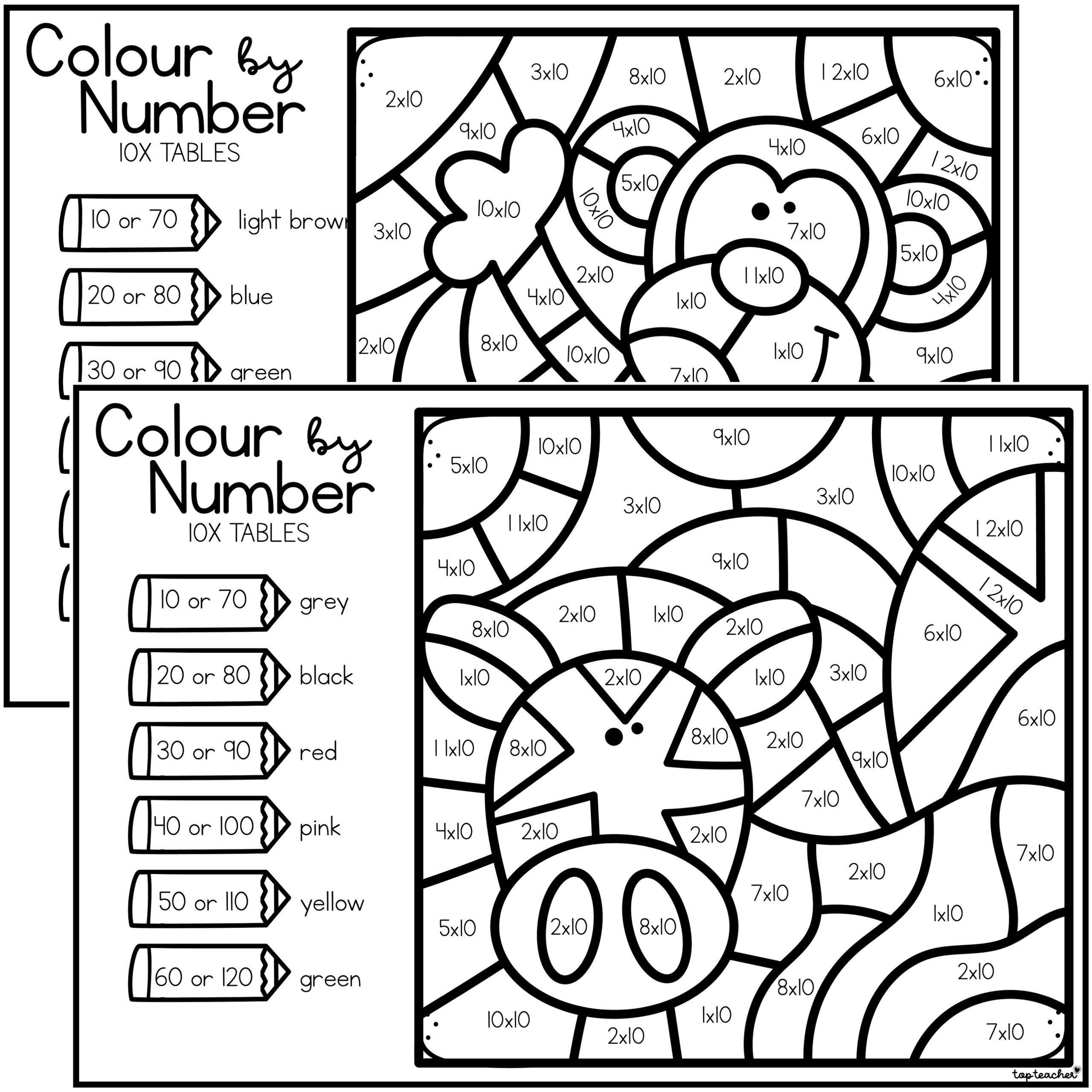 Colour by Number: Multiply by 10 - Top Teacher