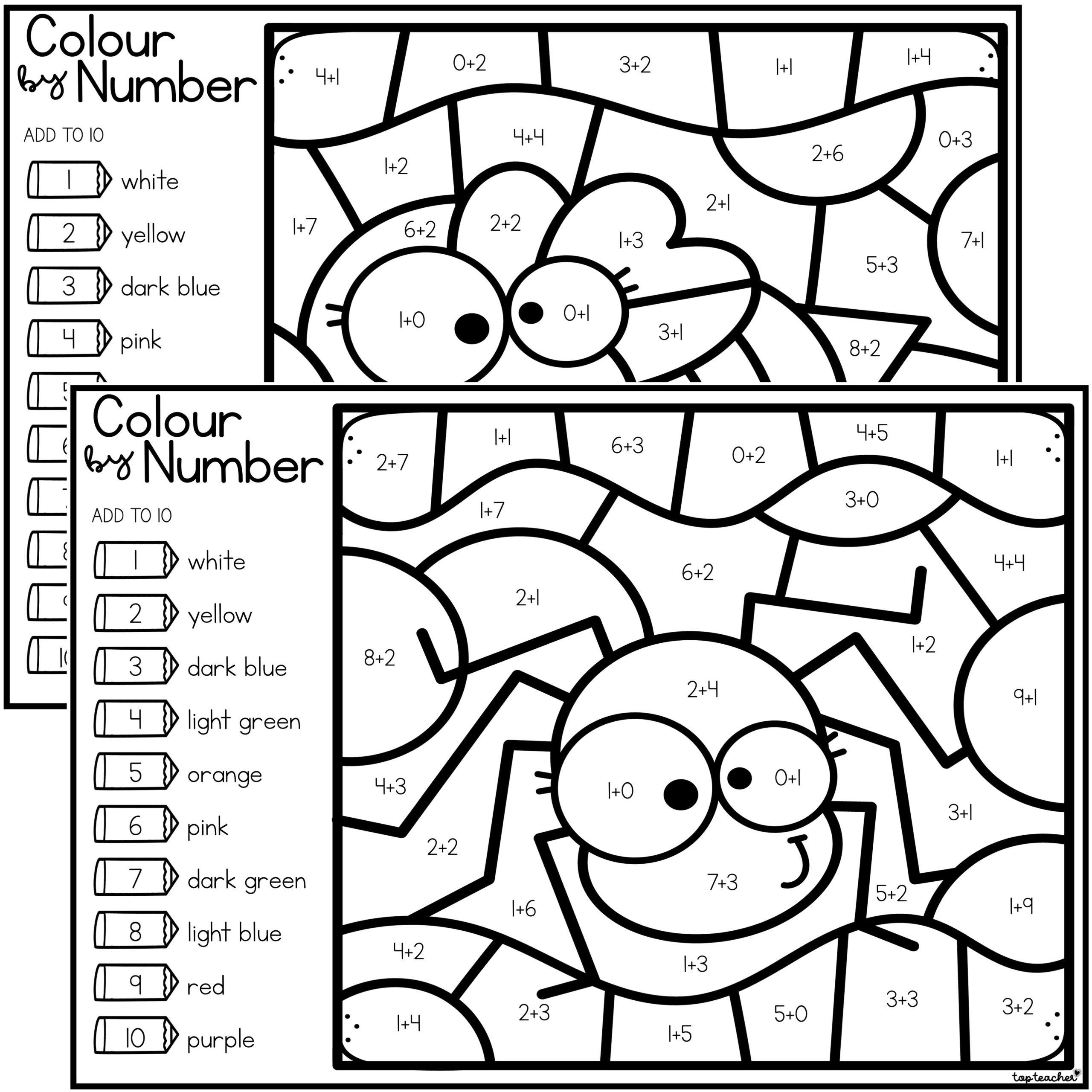 Colour by Number: Addition to 10 Worksheets - Top Teacher