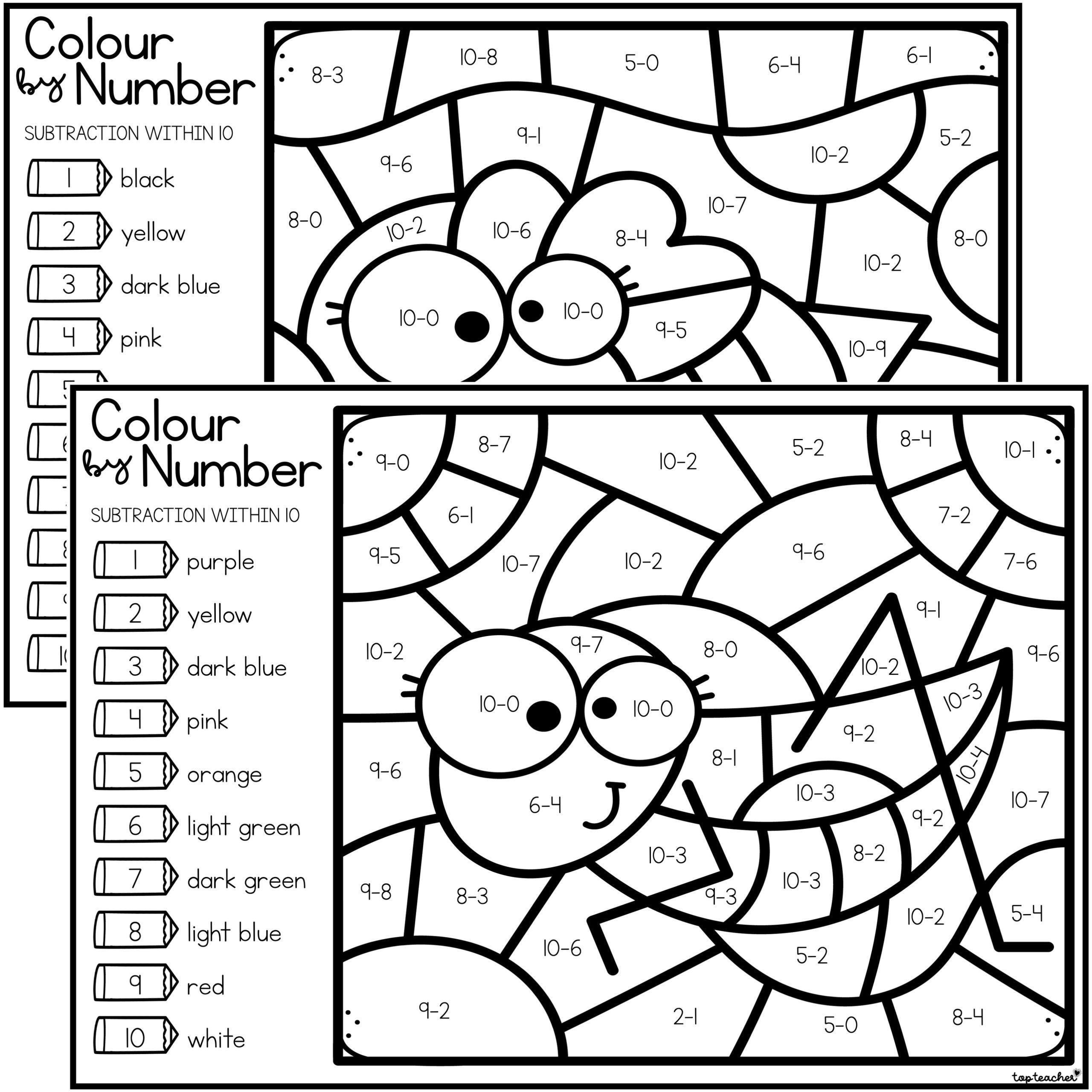 Colour by Number: Subtract within 10 - Top Teacher