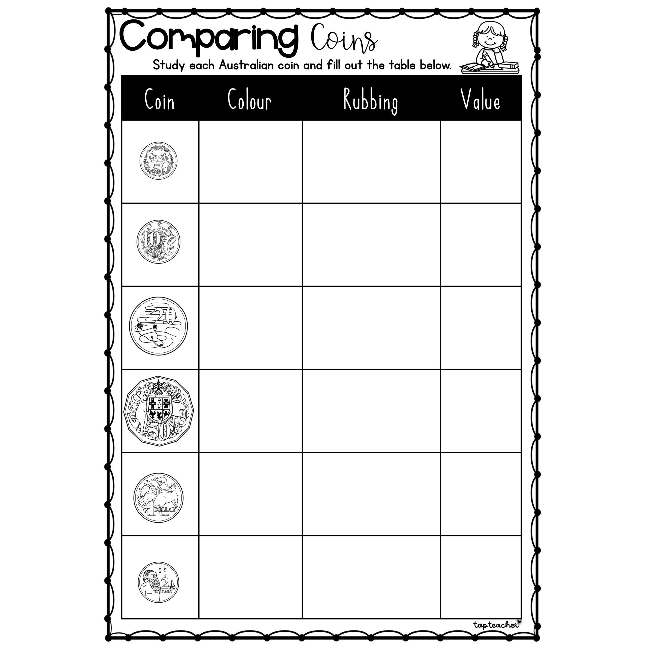 Coin Rubbing Worksheet