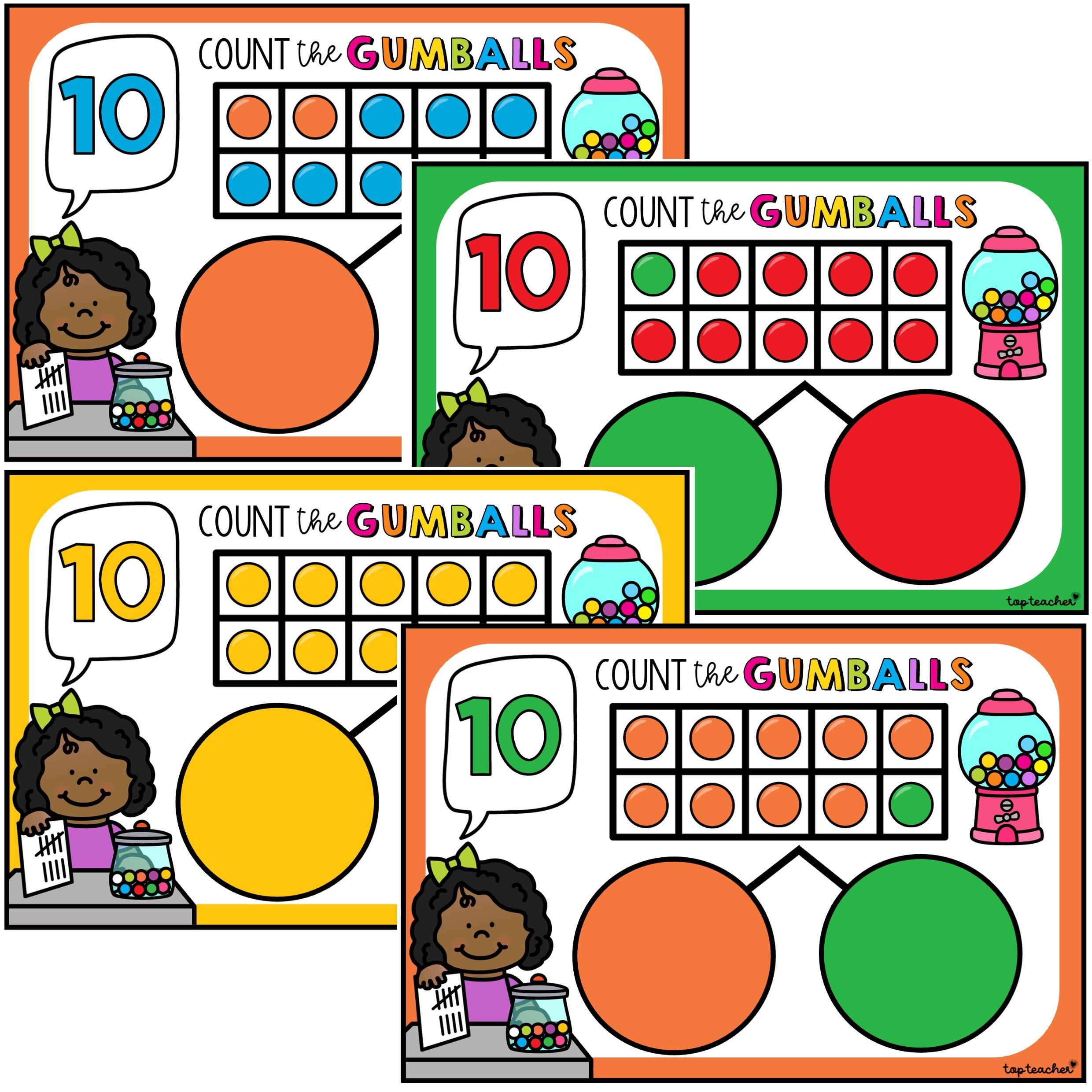 Friends of Ten Task Cards: Counting Gumballs - Top Teacher