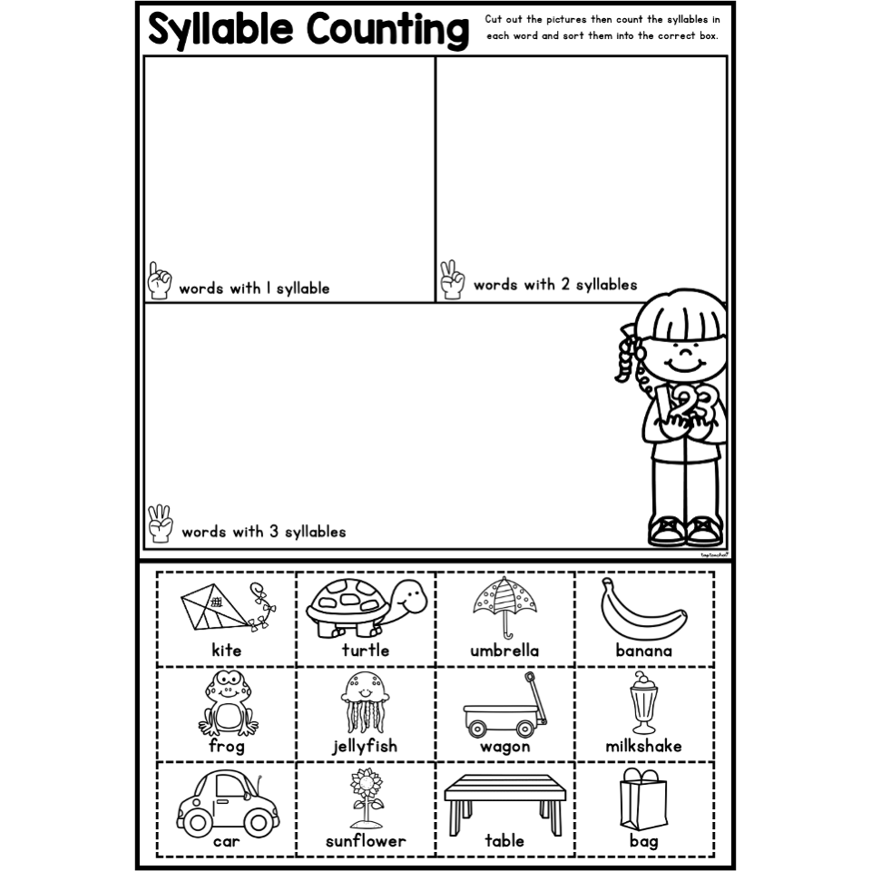Syllable Counting Cut & Paste Worksheet - Top Teacher