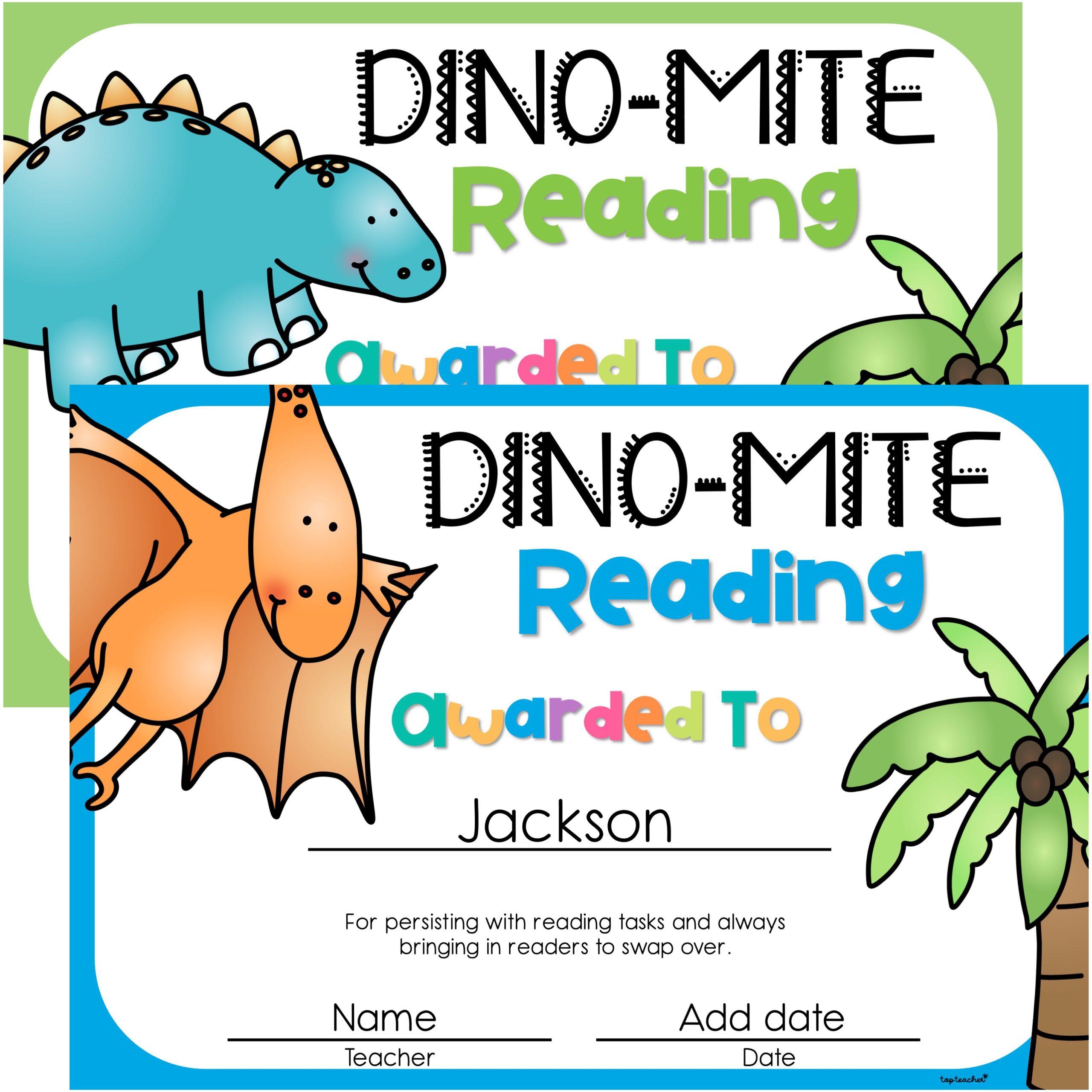 Reading Certificates Dinosaur Themed - Top Teacher