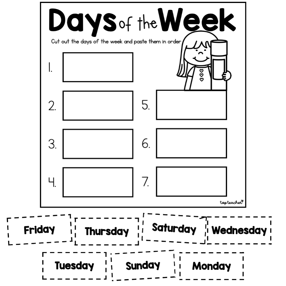 Ordering Days of the Week Cut & Paste Worksheet - Top Teacher
