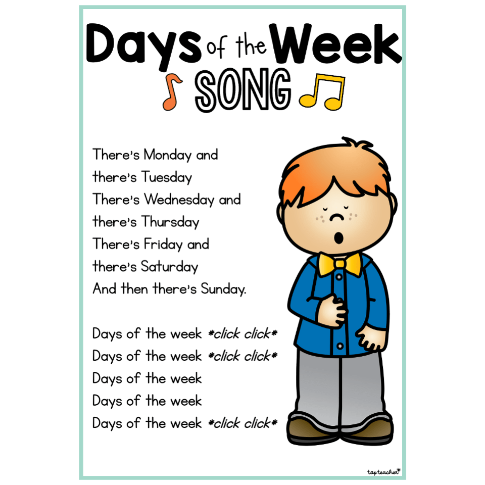 Days of the Week Song Poster - Top Teacher