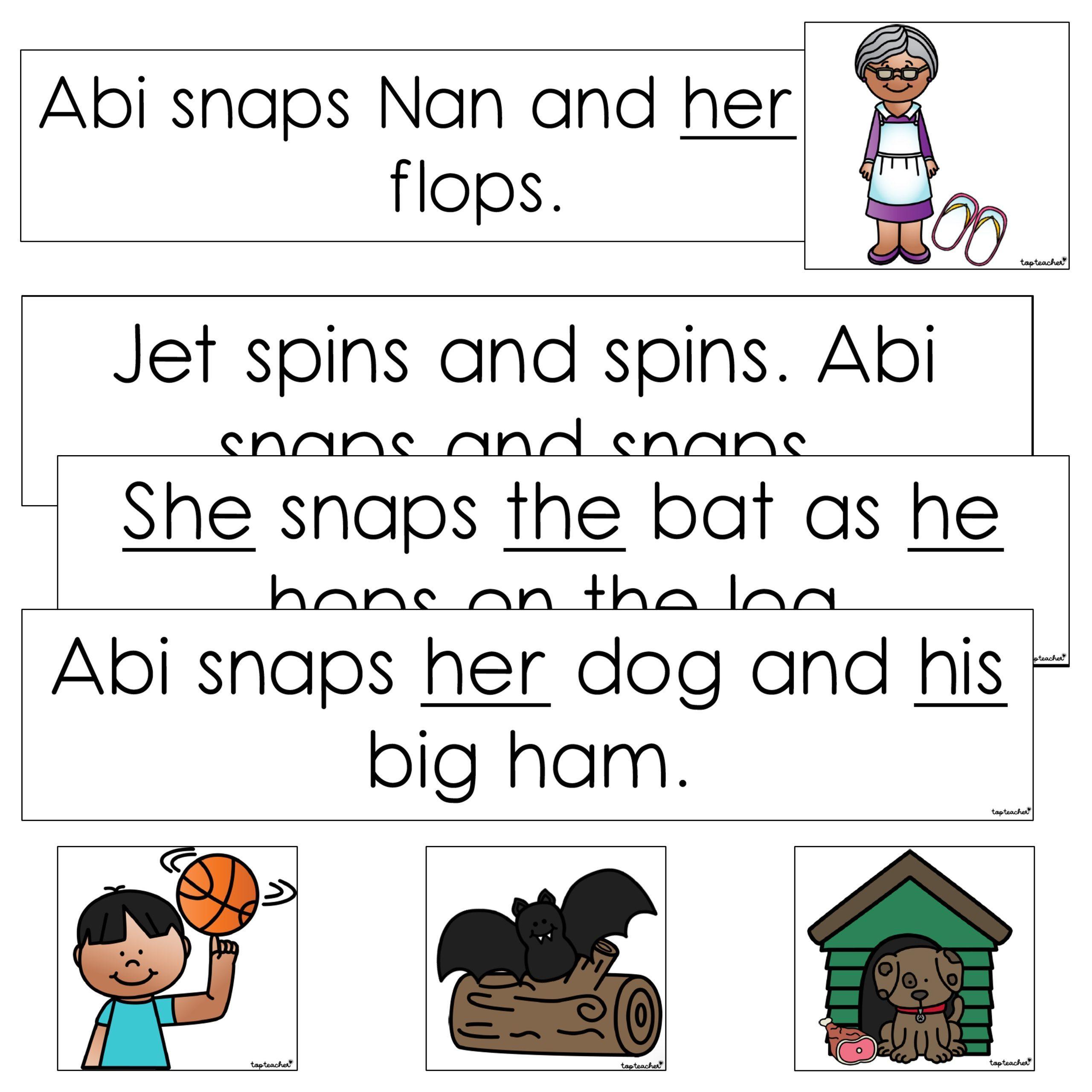 Decodable Sentences Set 2: Snap - Top Teacher