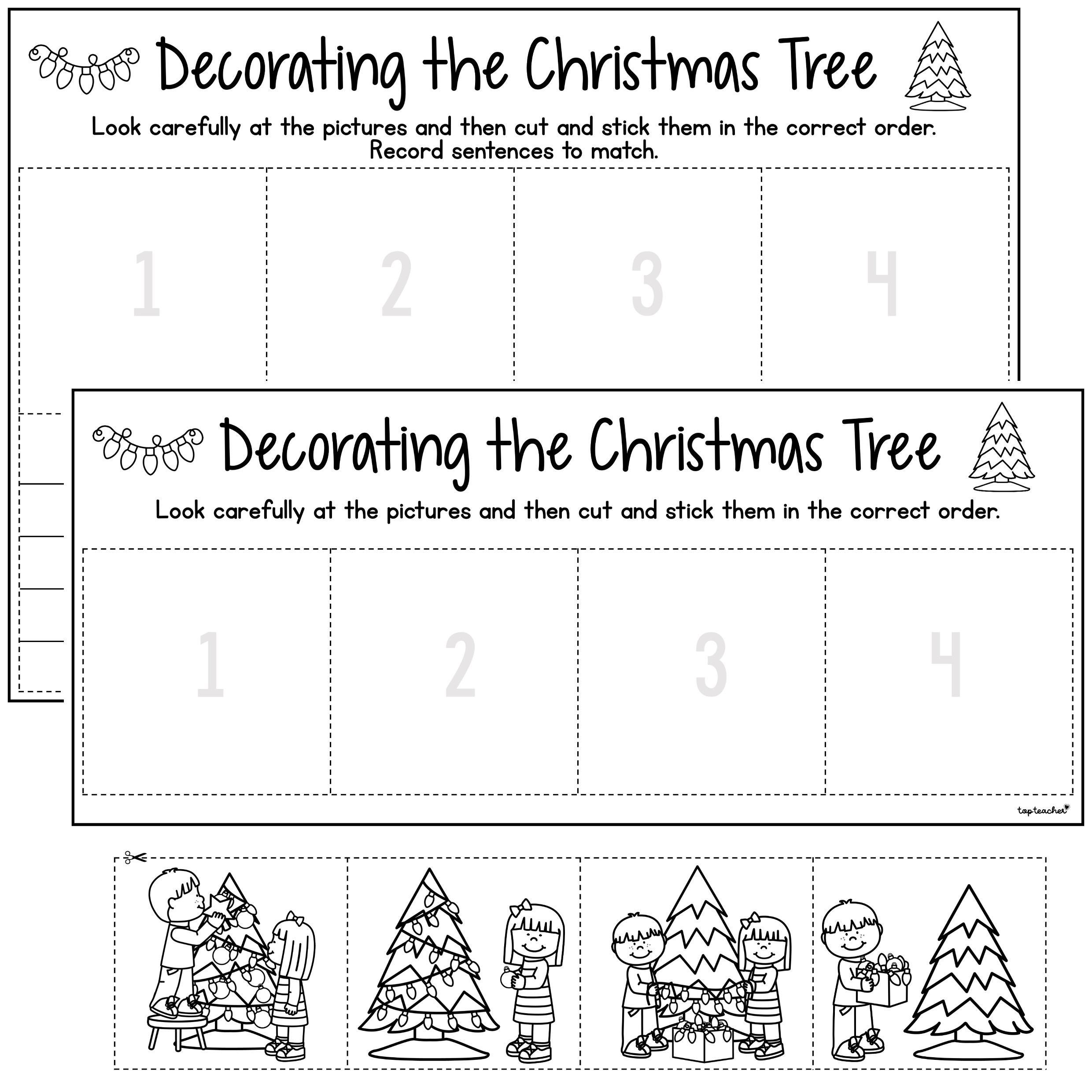 Sequencing Worksheets: Decorating the Christmas Tree - Top Teacher