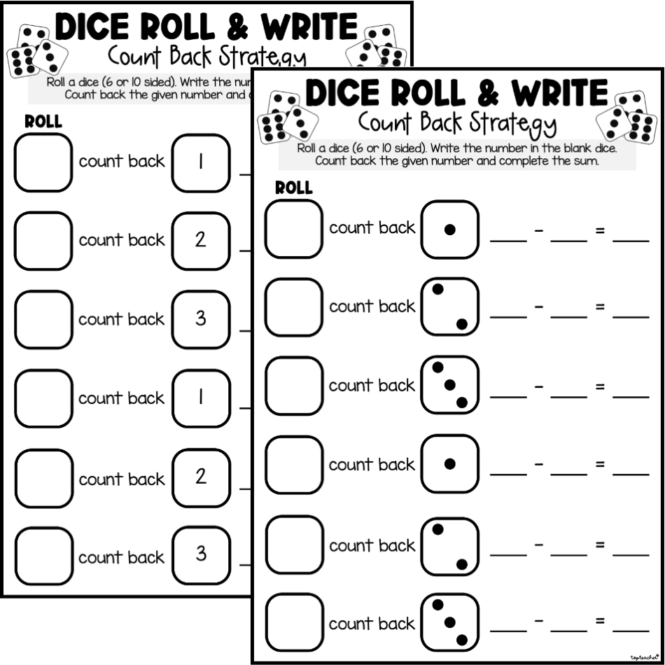 Dice Roll & Write: Count Back Strategy - Top Teacher