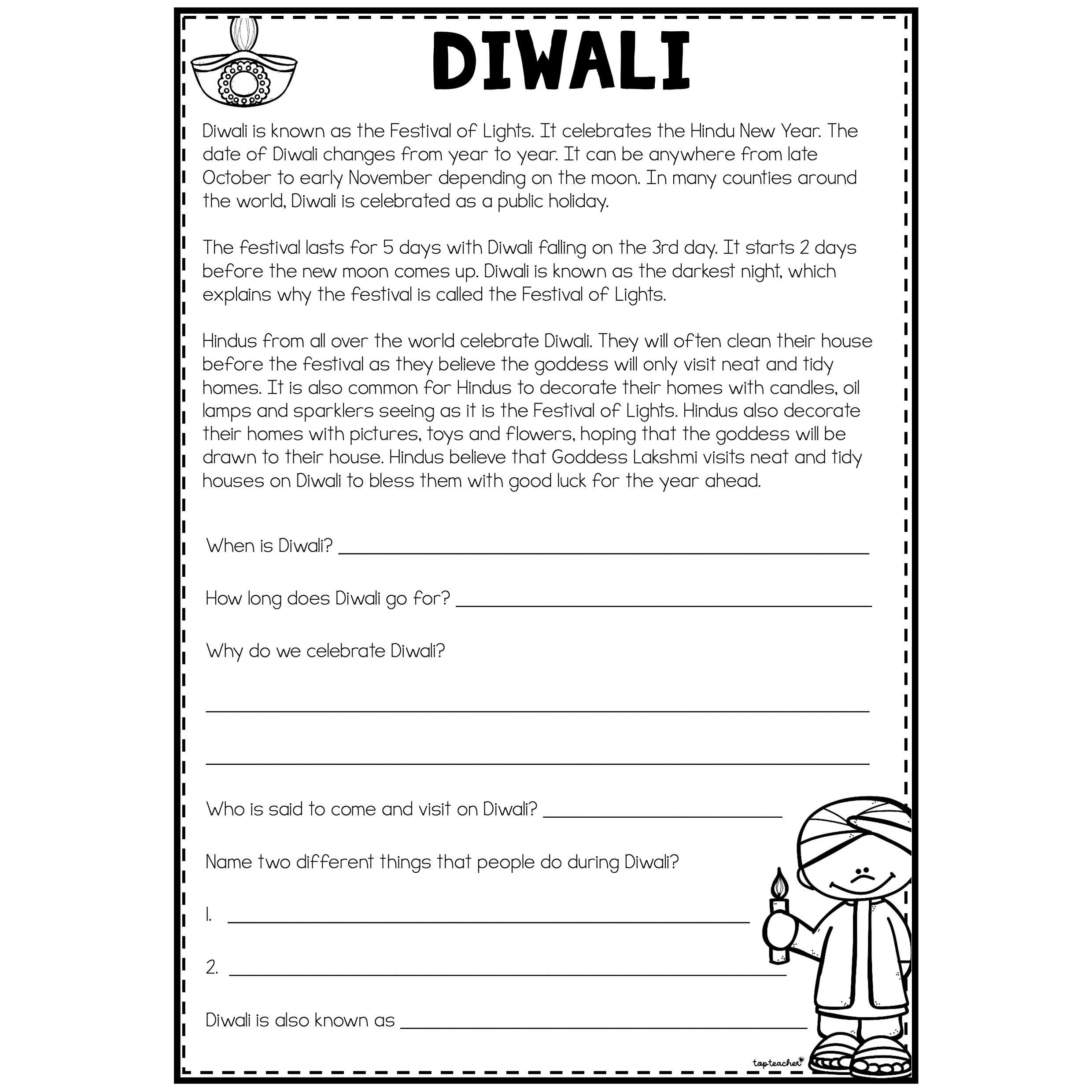 Diwali Comprehension Sheet - Top Teacher