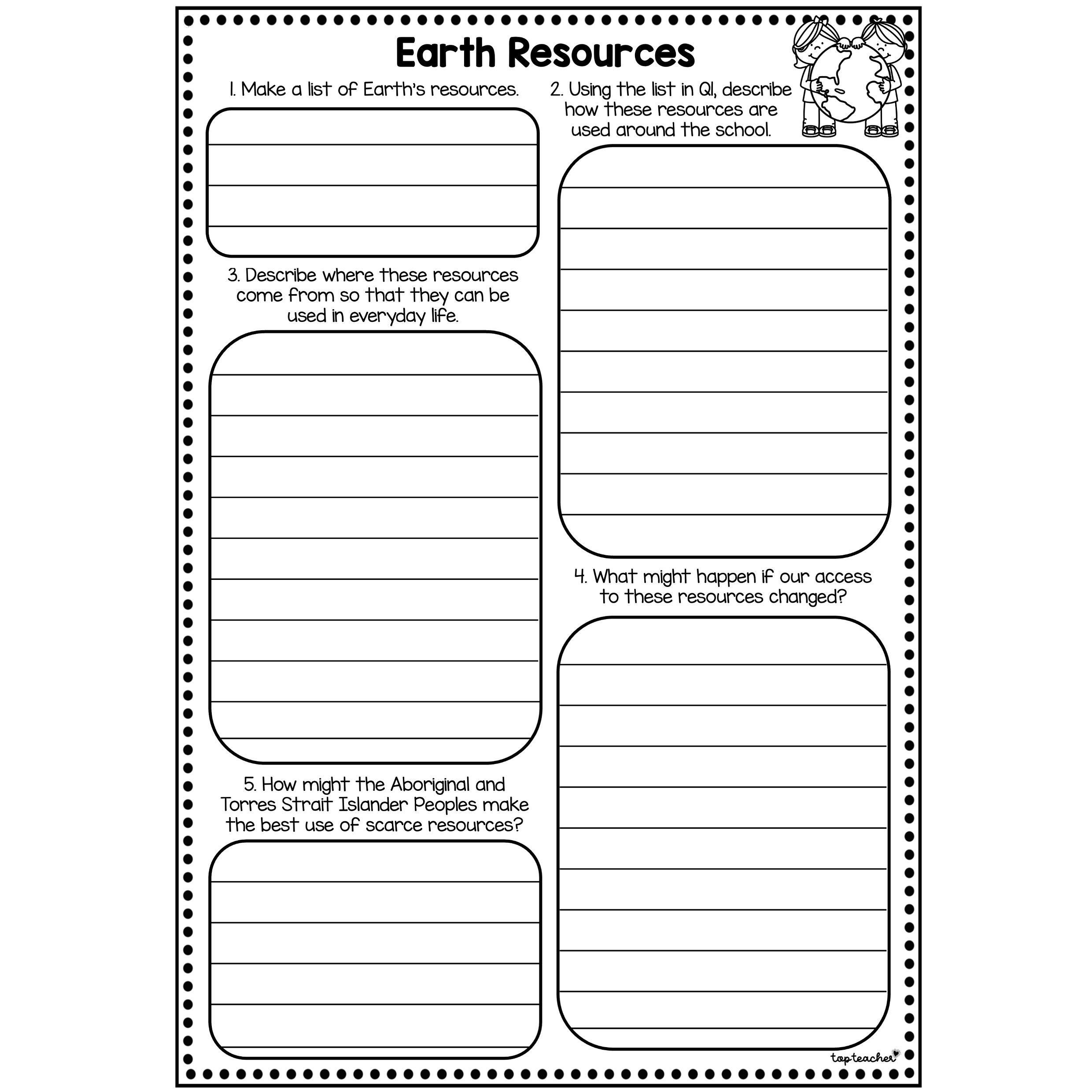 Earth’s Resources Assessment: Year 3 - Top Teacher