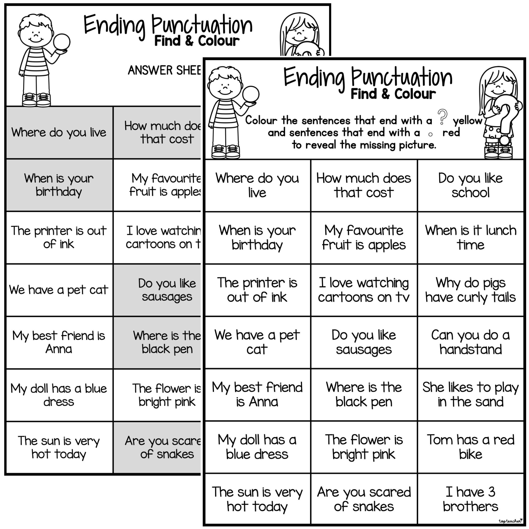 Punctuation Find & Colour - Top Teacher