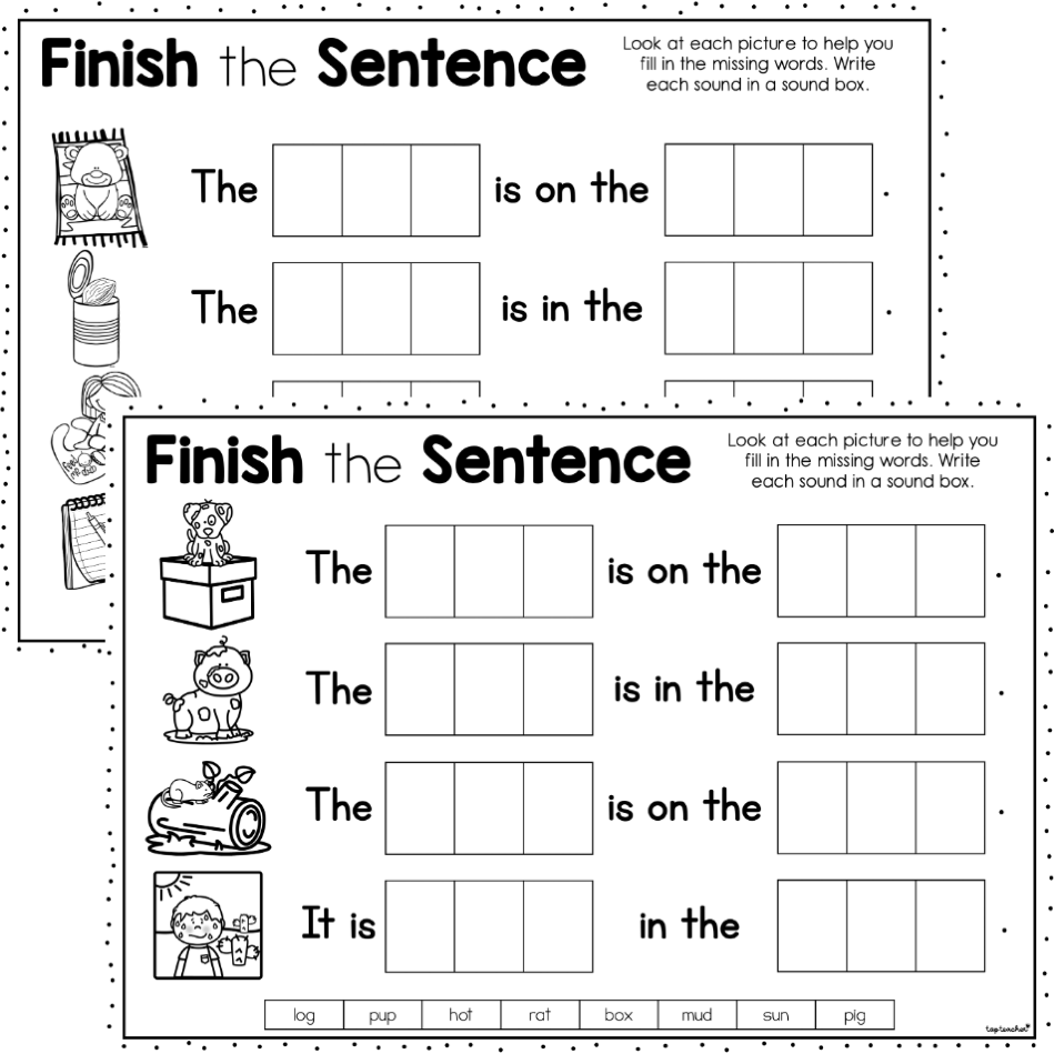 Finish the Decodable CVC Sentence Worksheets - Top Teacher