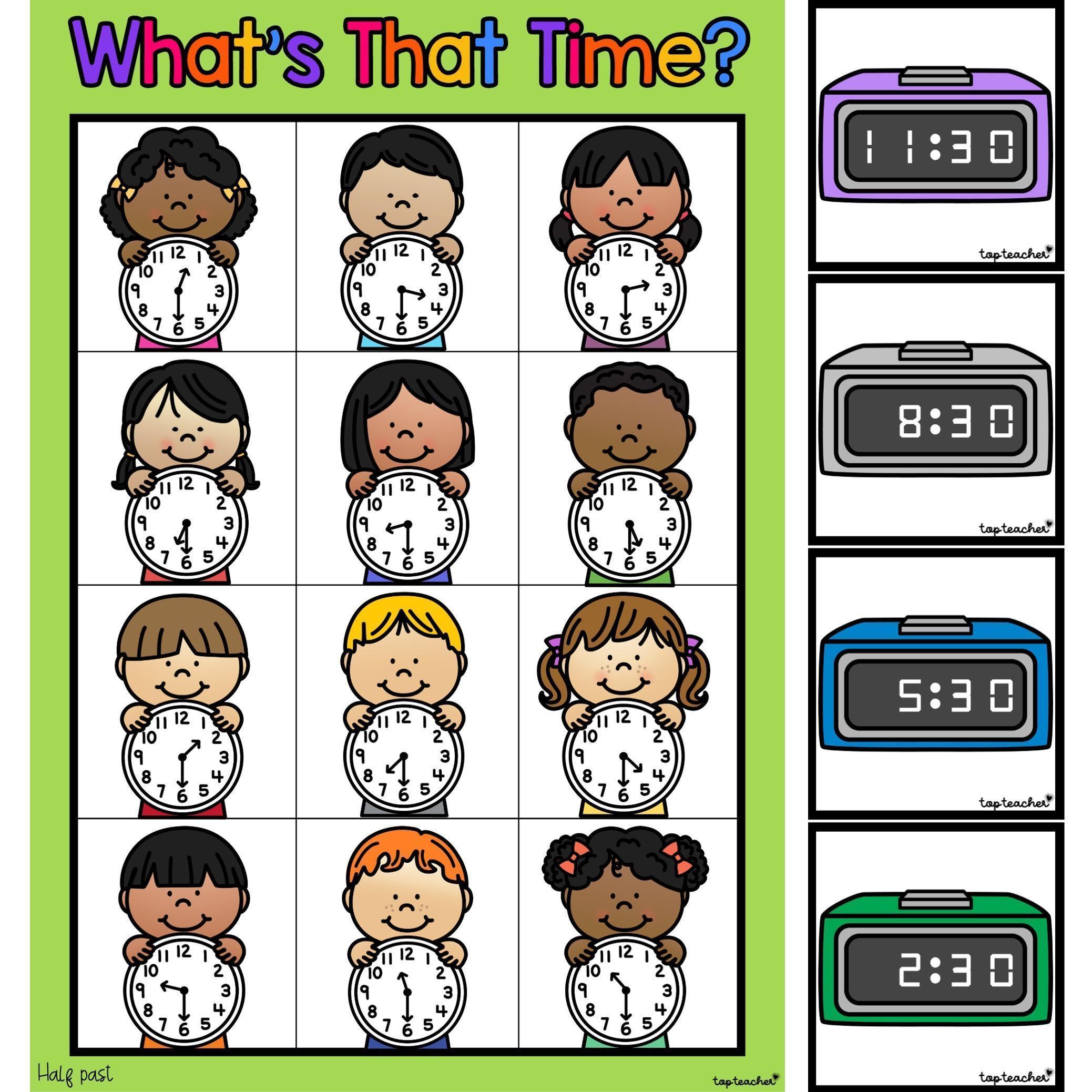 What's That Time Game: Half-Past Digital to Analog - Top Teacher