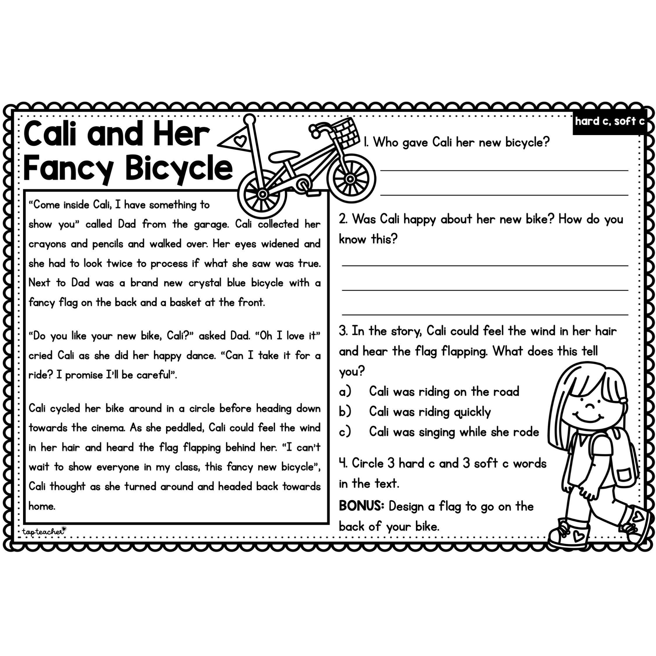Reading & Comprehension Passage: hard & soft c - Top Teacher