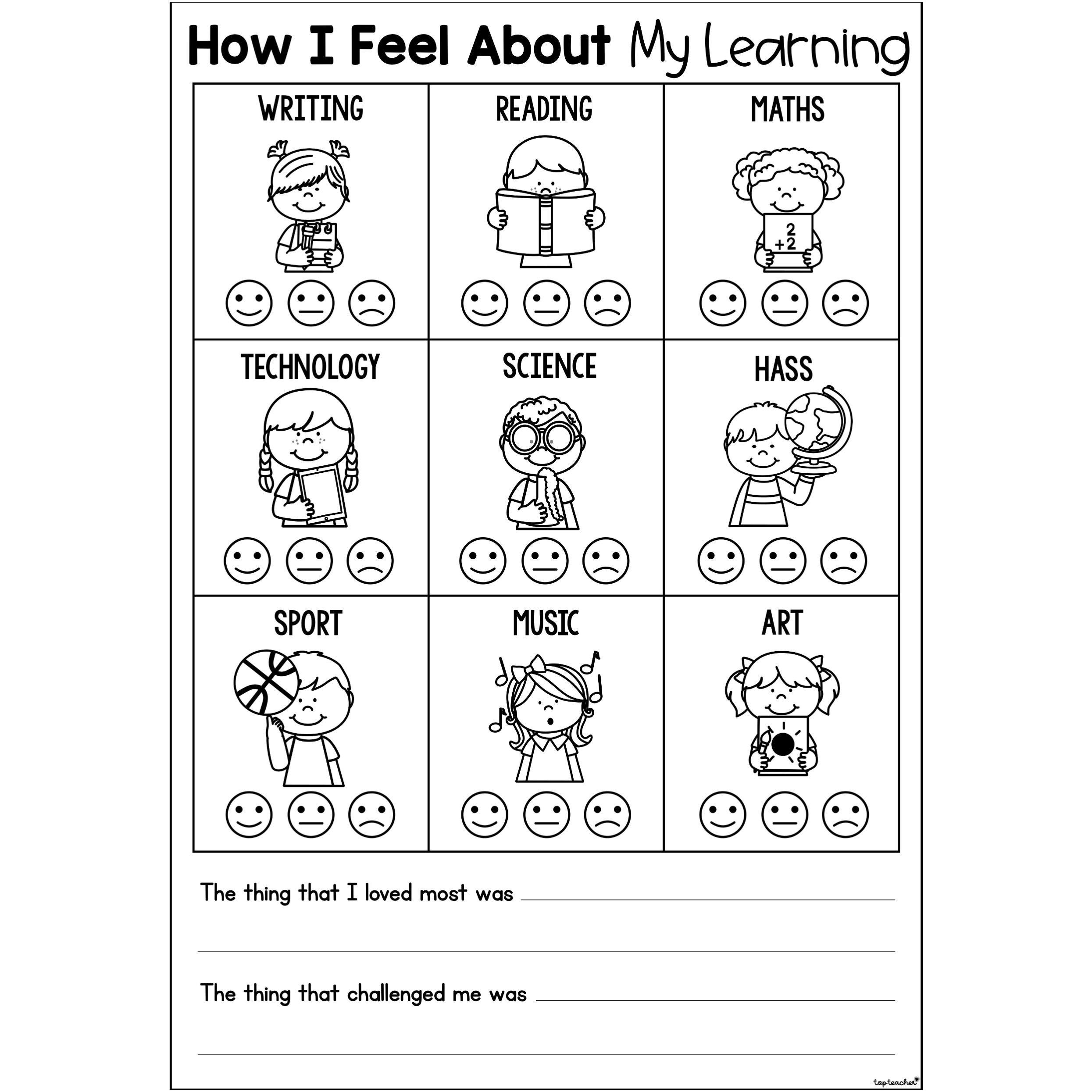How I Feel About My Learning Self Assessment - Top Teacher