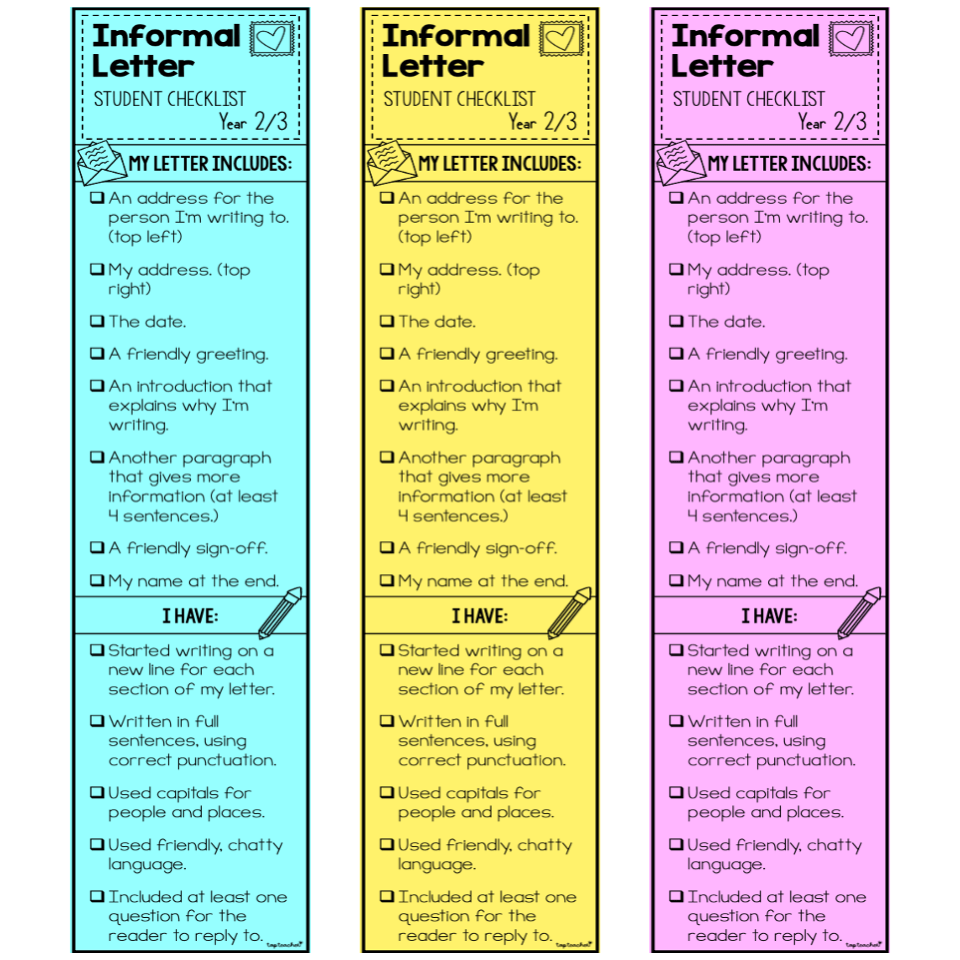 Informal Letter Writing Student Checklist - Top Teacher
