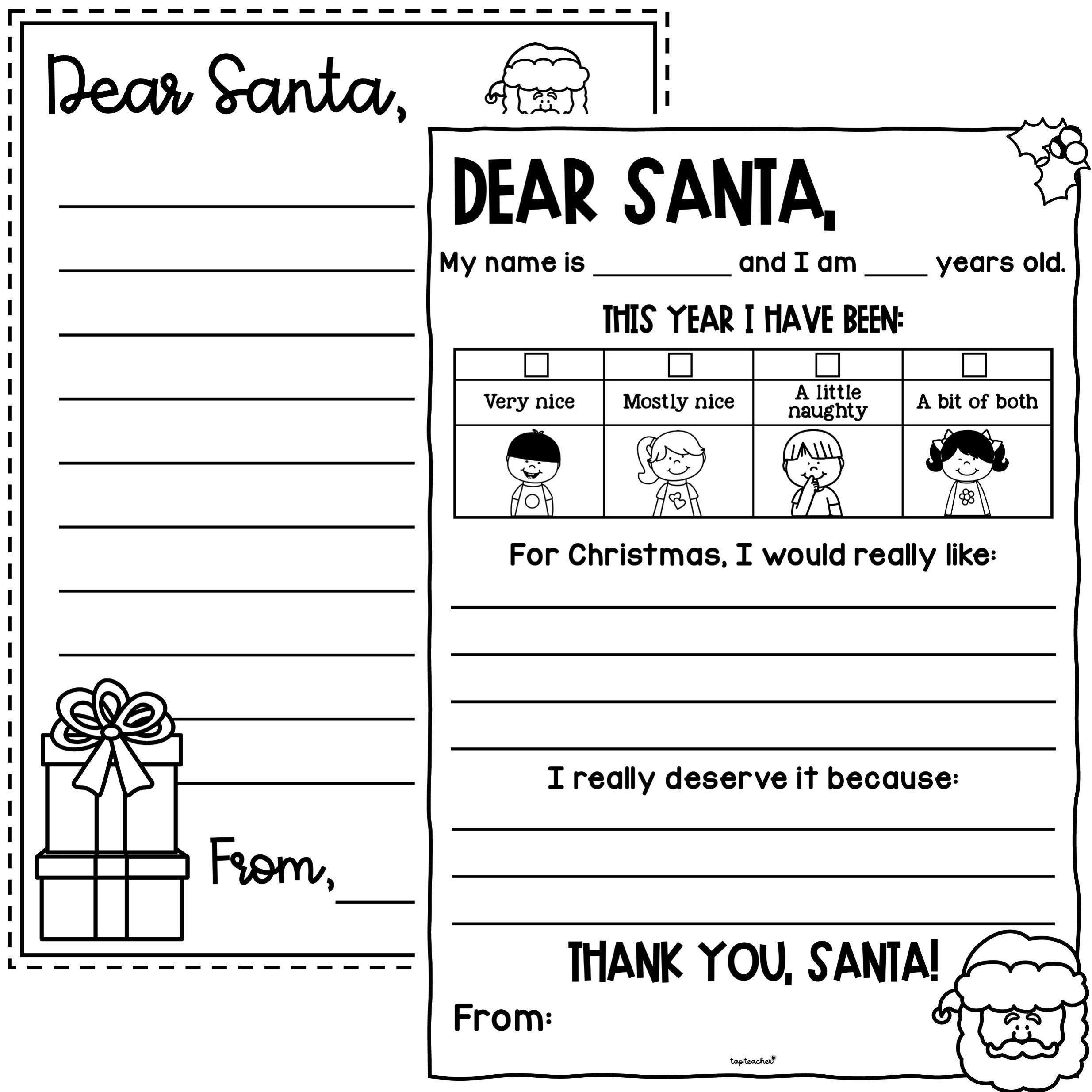 Dear Santa Letter Template Freebie Literacy Ideas