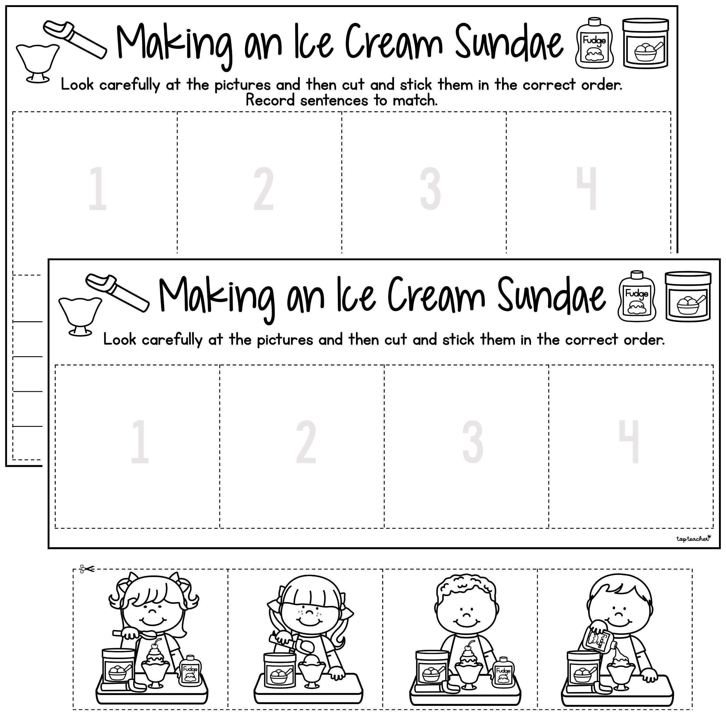Sequencing Worksheets: Making an Ice Cream Sundae - Top Teacher