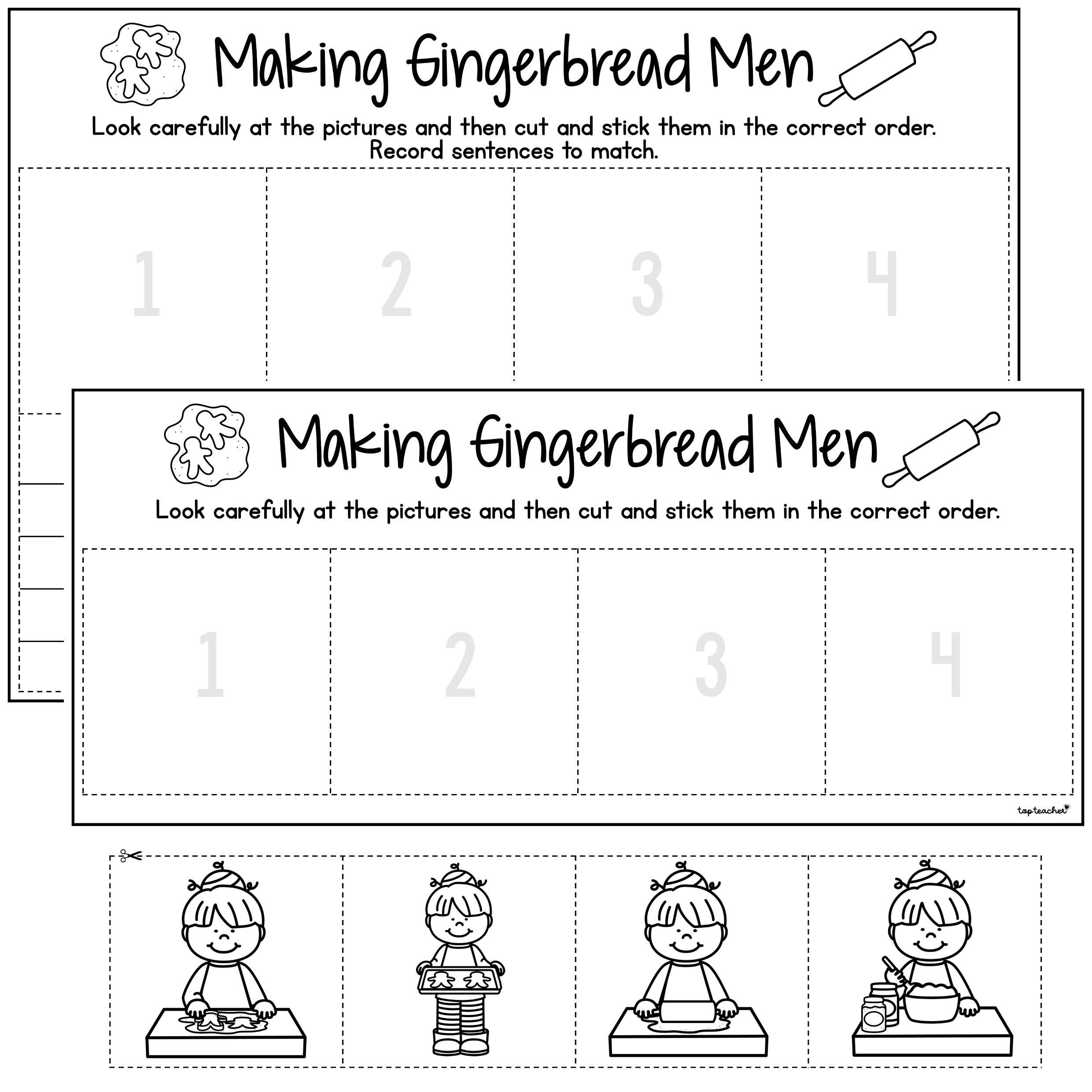 Sequencing Worksheets: Making Gingerbread Men - Top Teacher