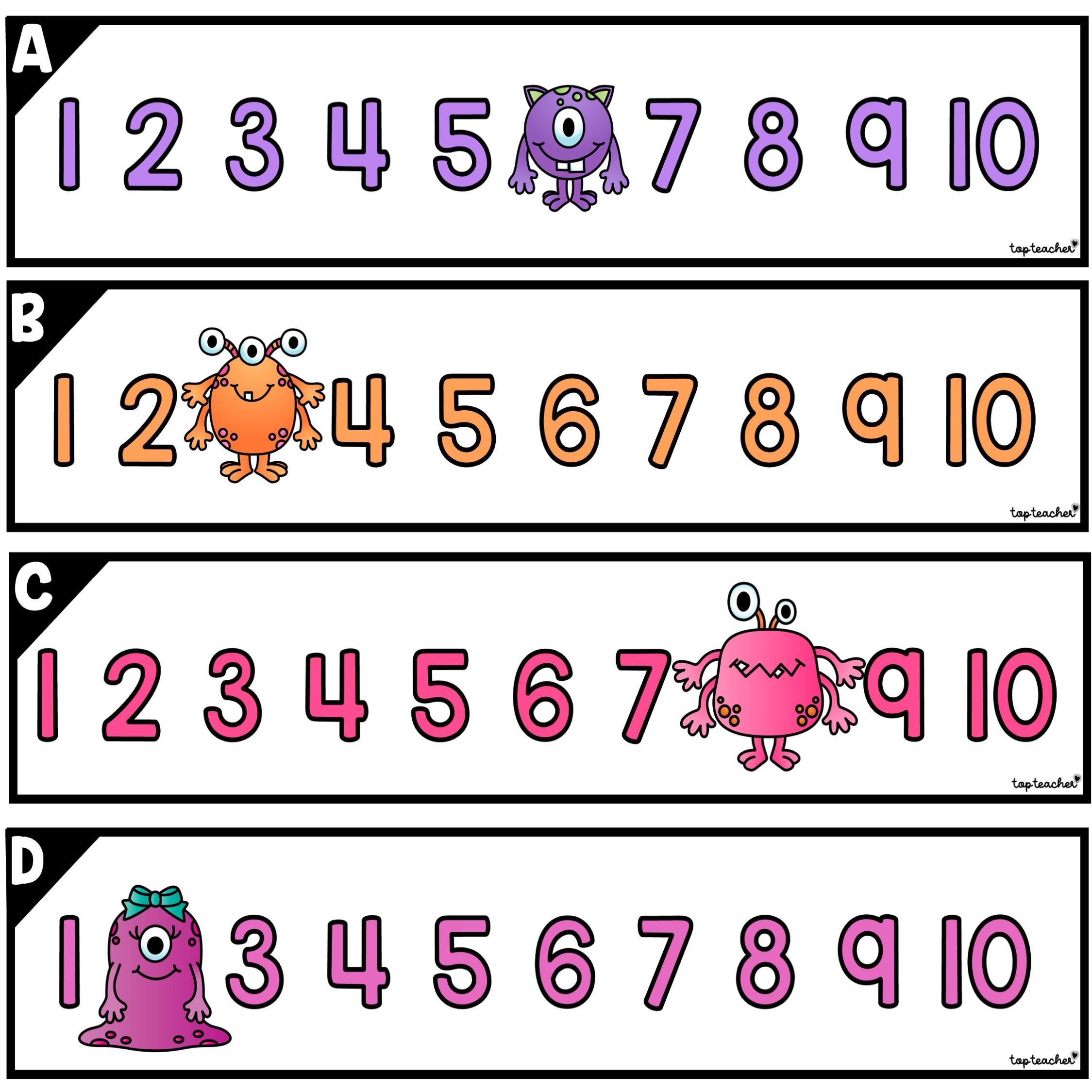 Monster Missing Number Task Cards 1-10 - Top Teacher