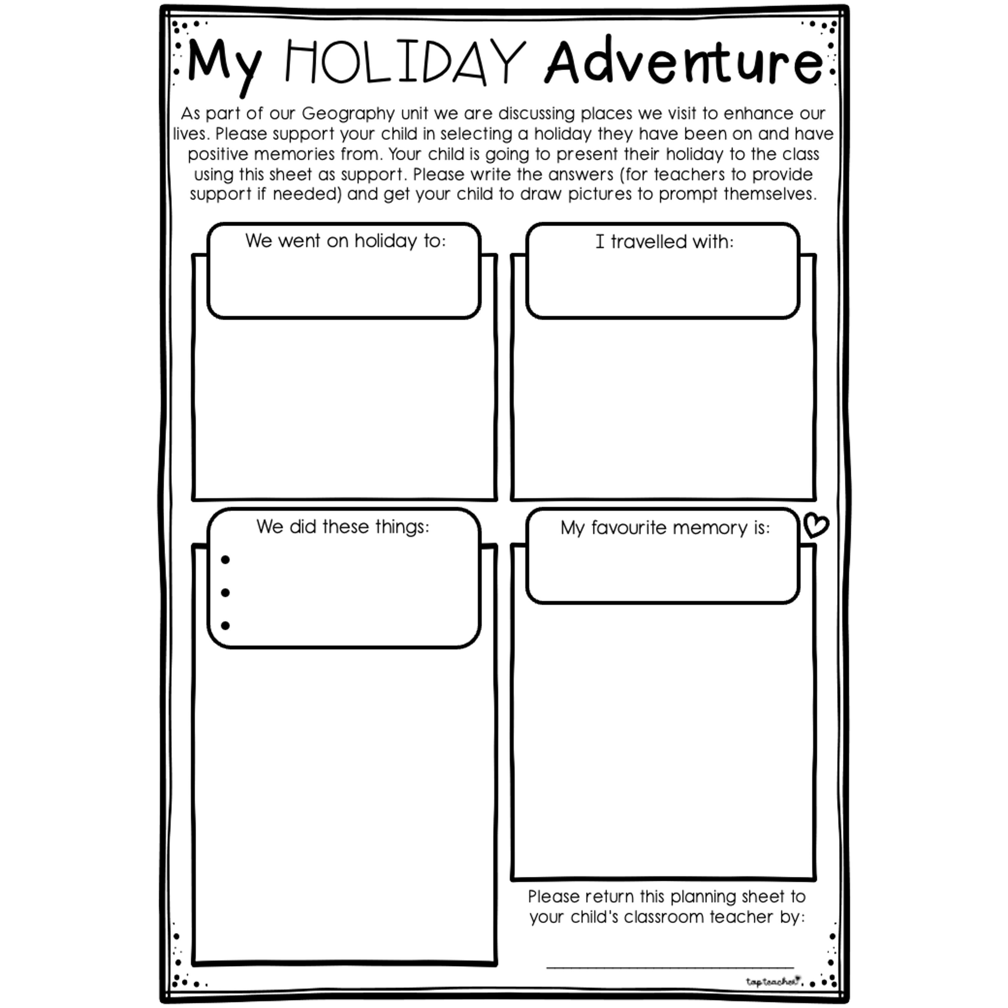 My Holiday Adventure Oral Presentation - Top Teacher