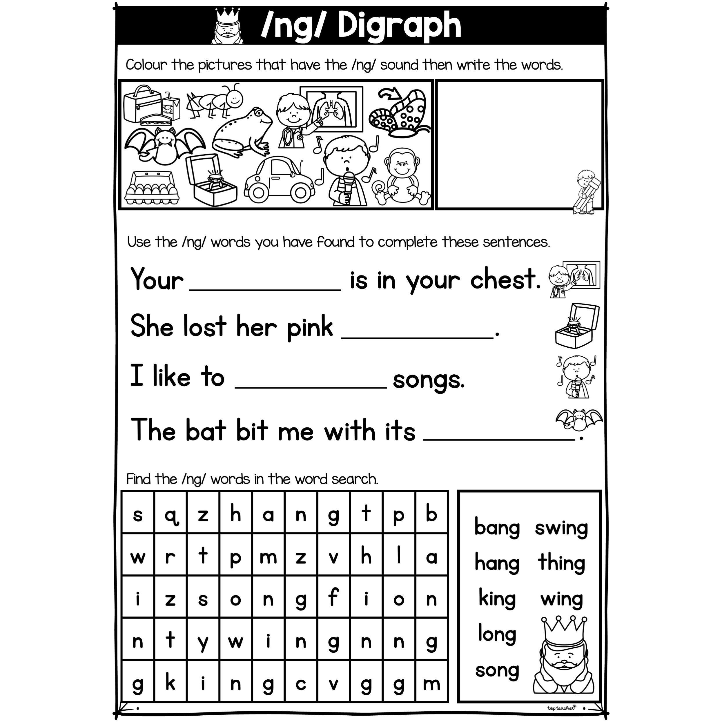 Phonics Digraph NG Worksheet - Top Teacher