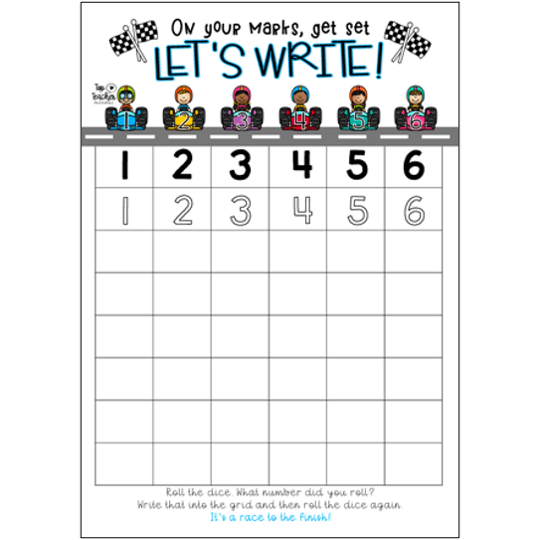 Number Writing Races: 1-6 Dice Game - Top Teacher