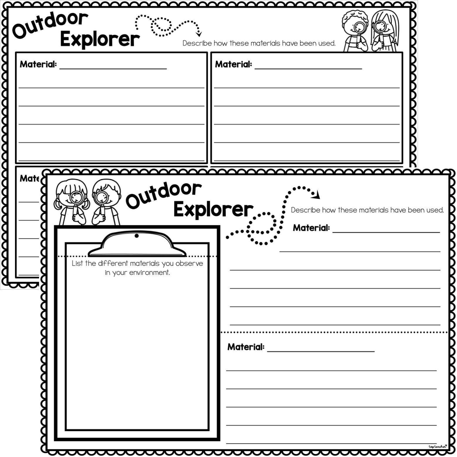 Outdoor Explorers Materials Worksheet - Top Teacher