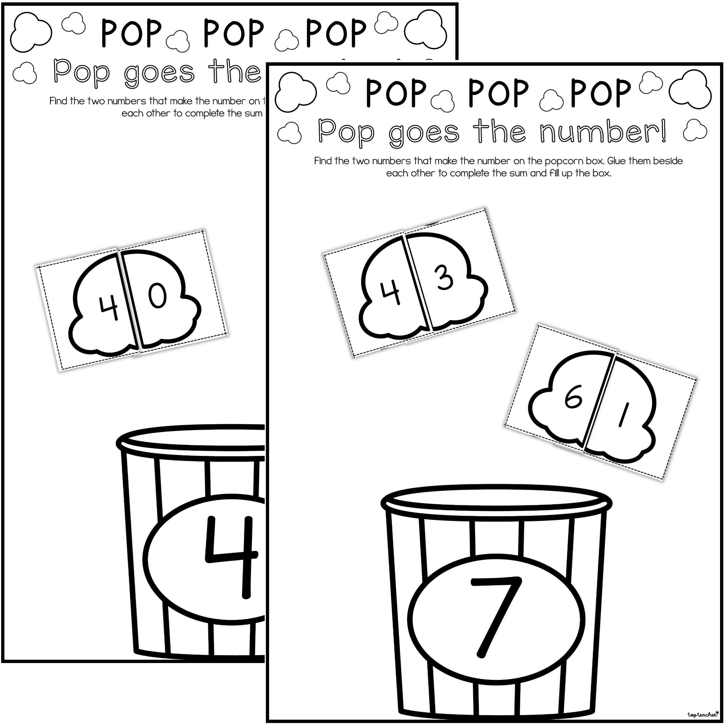 Popcorn Numbers Cut & Paste - Top Teacher