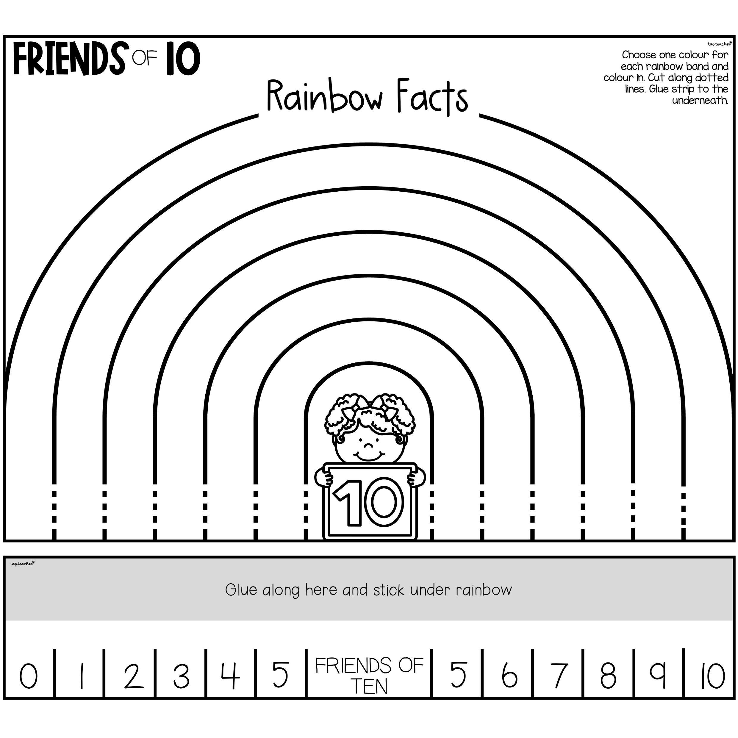 Rainbow Facts Friends of Ten Worksheet - Top Teacher