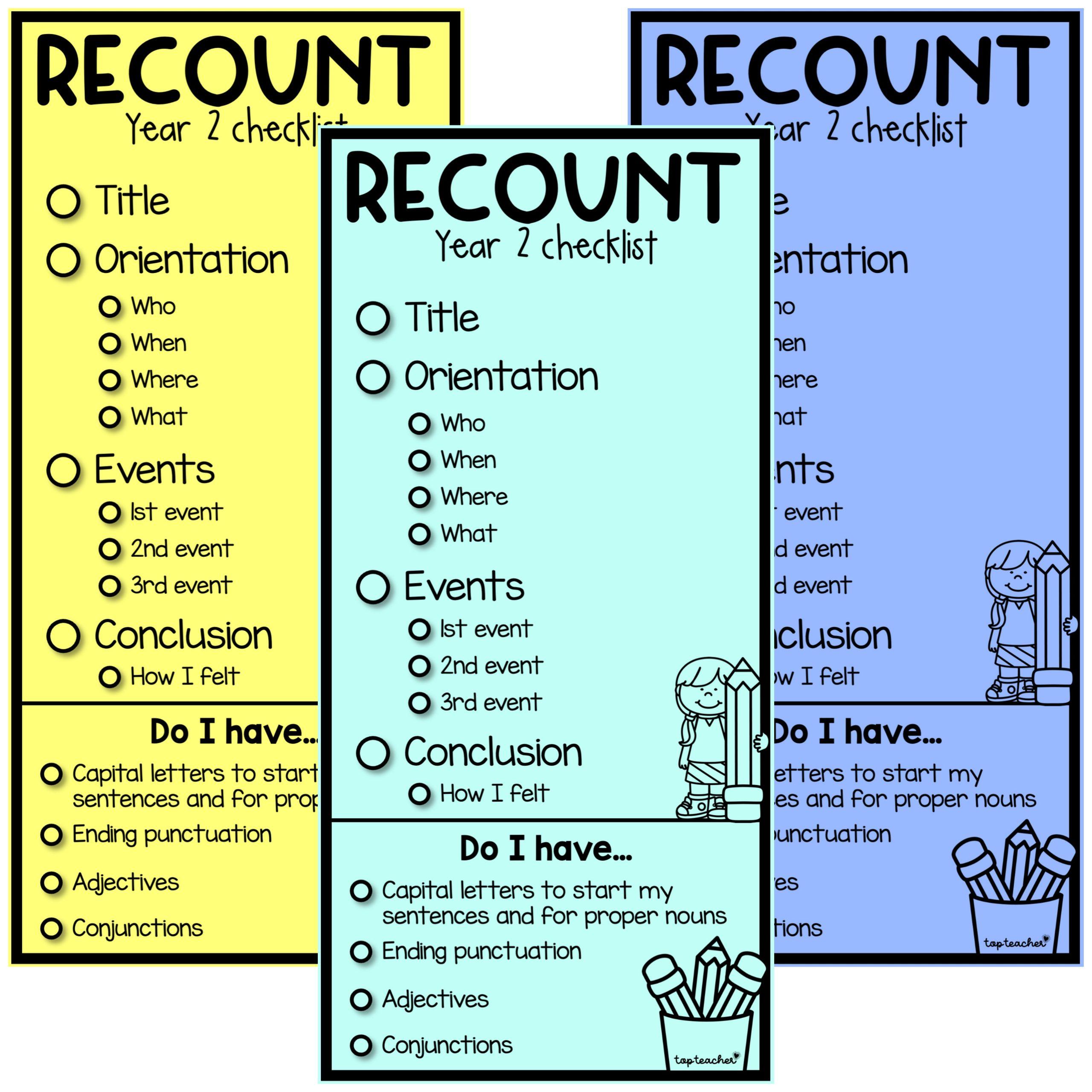 Recount Student Checklist: Year 2 - Top Teacher