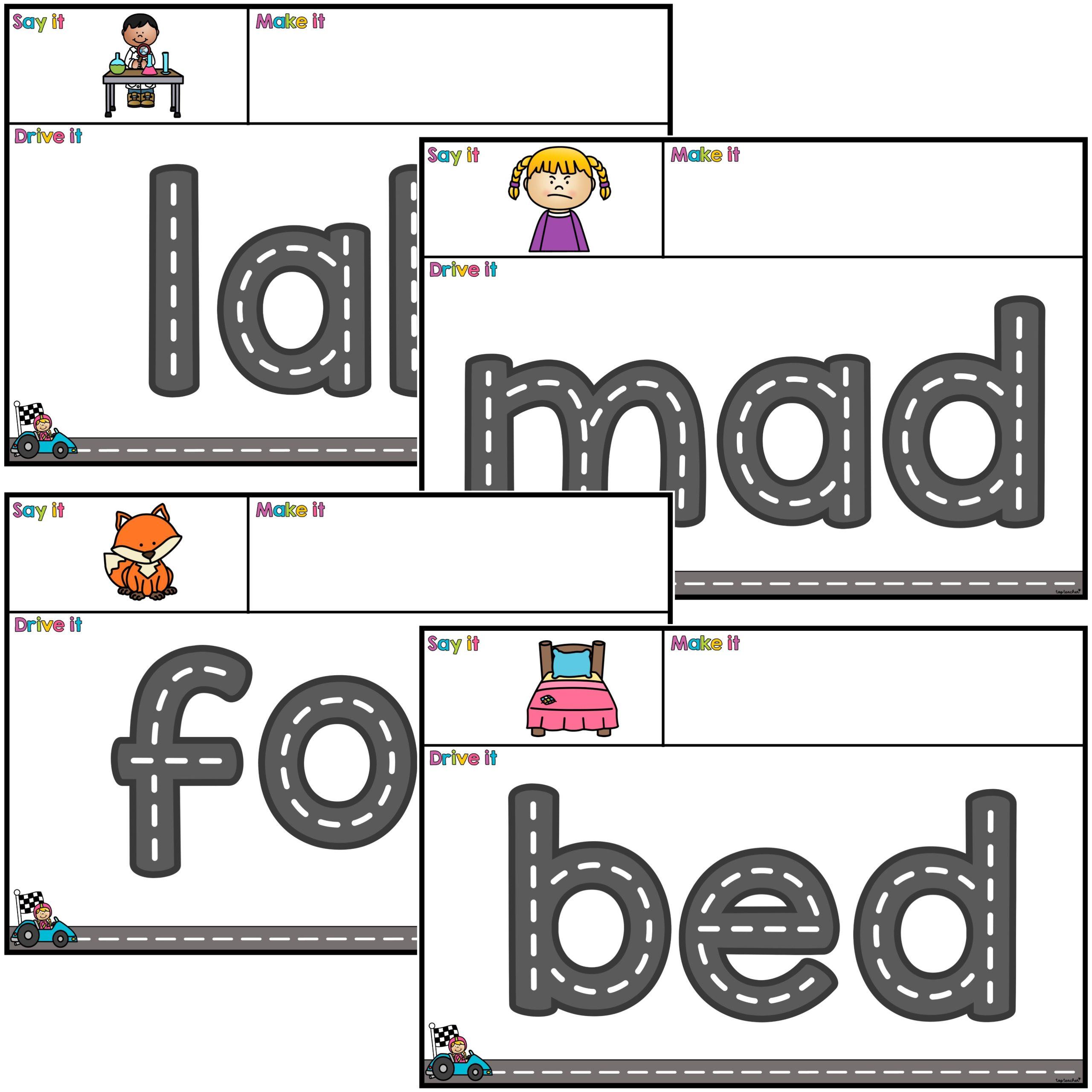CVC Race Car Word Mats - Top Teacher