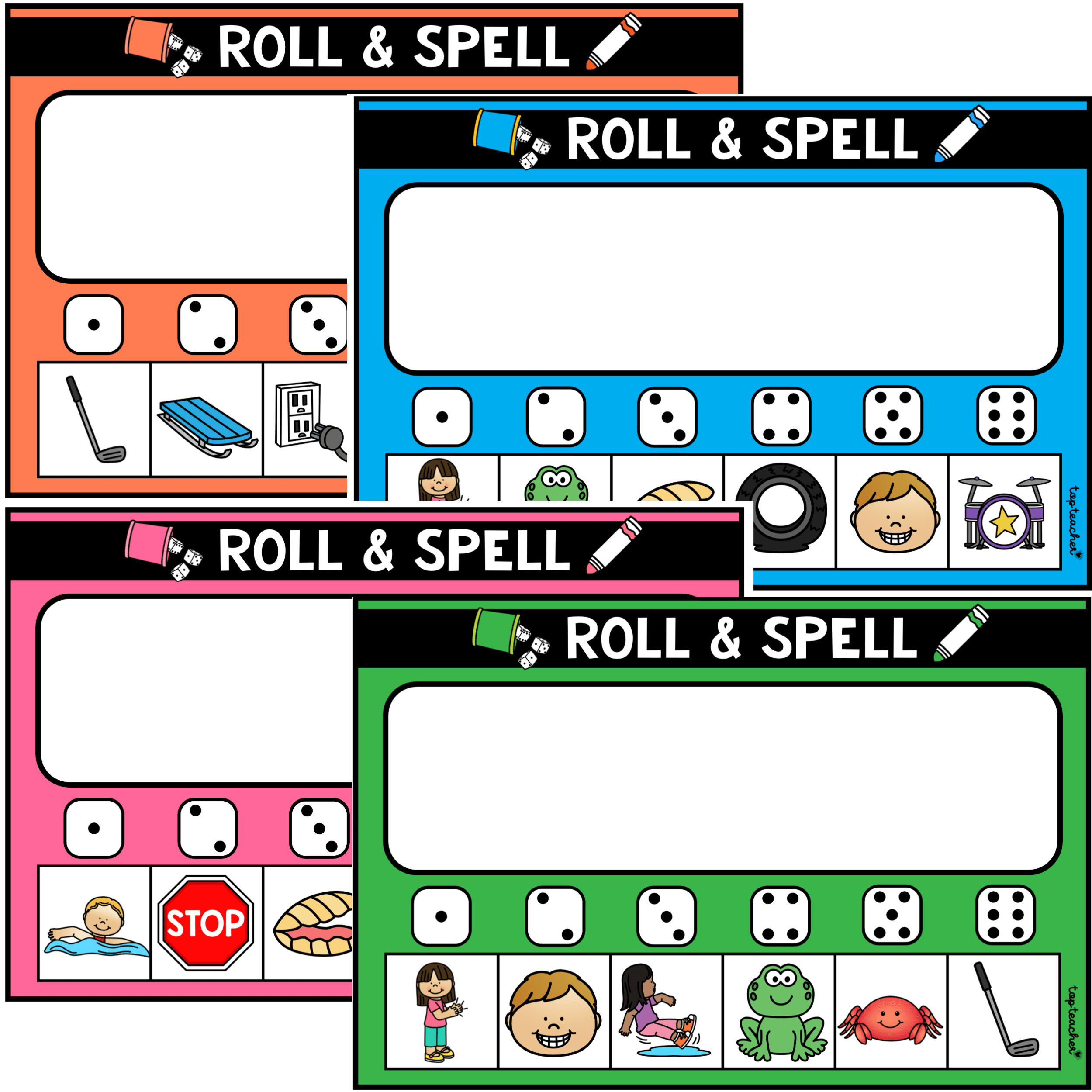 CCVC & CVCC Words Task Cards: Roll & Spell - Top Teacher