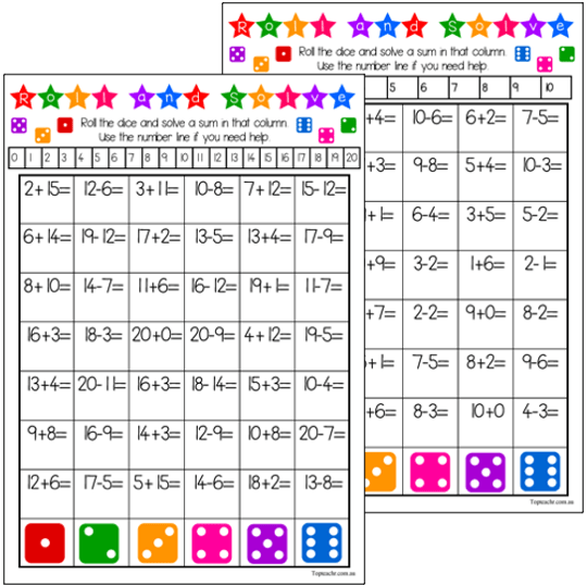 Roll & Solve: Addition to 10 & 20 - Top Teacher