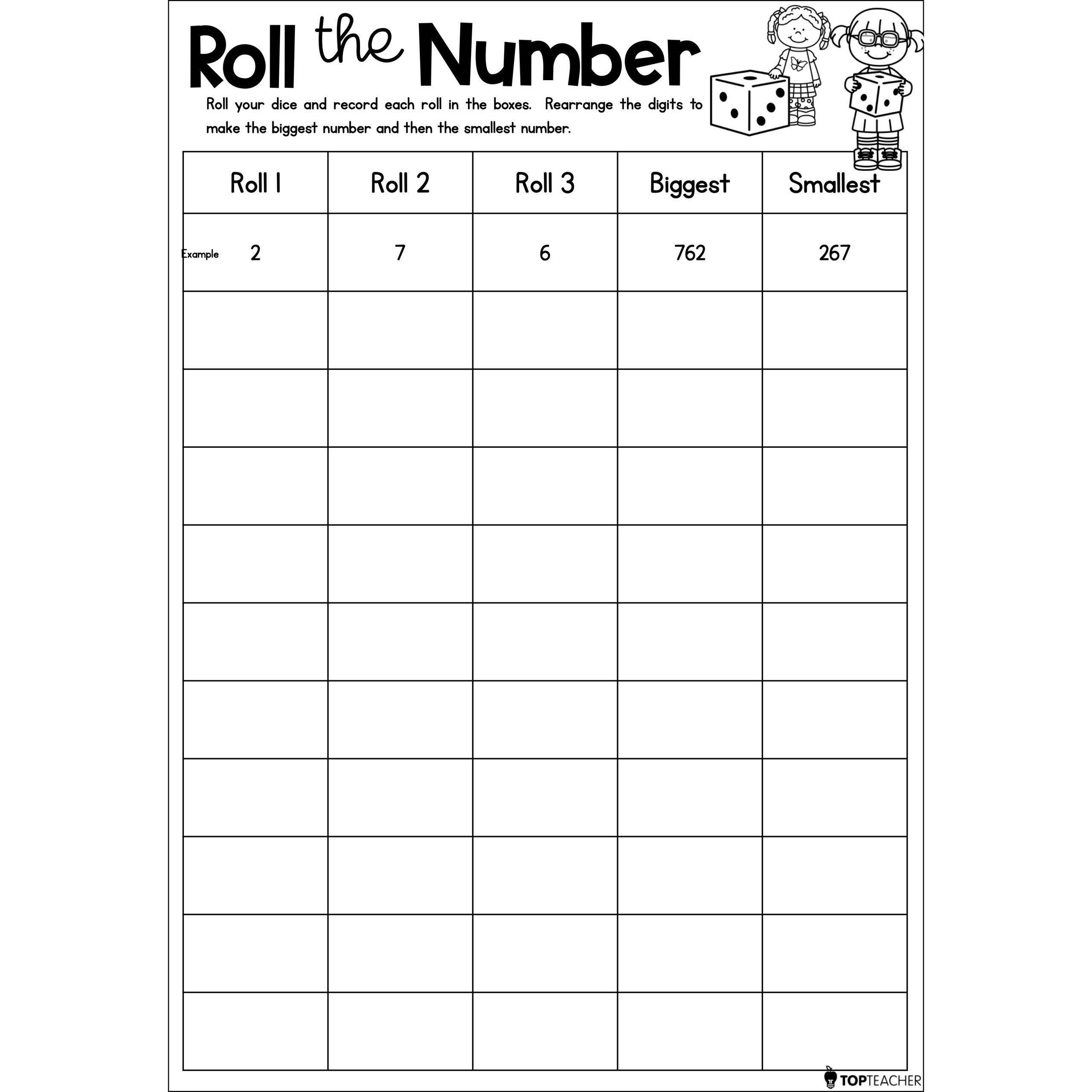 Roll the Number: 3 Digits - Top Teacher
