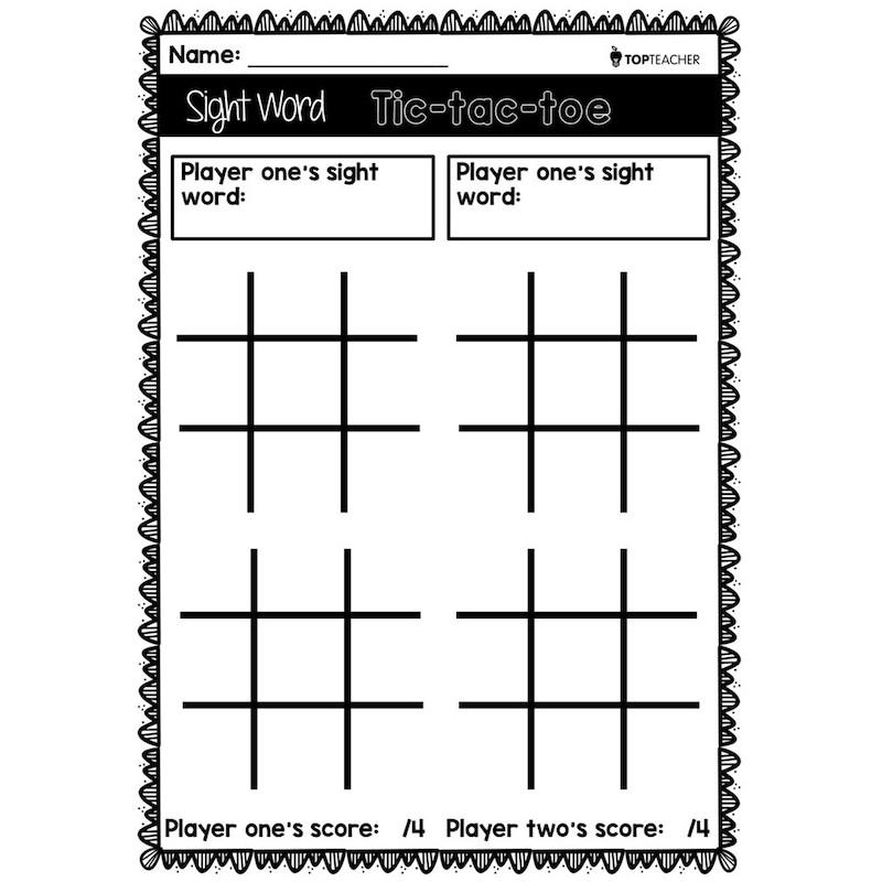 Sight Word Tic Tac Toe - Top Teacher