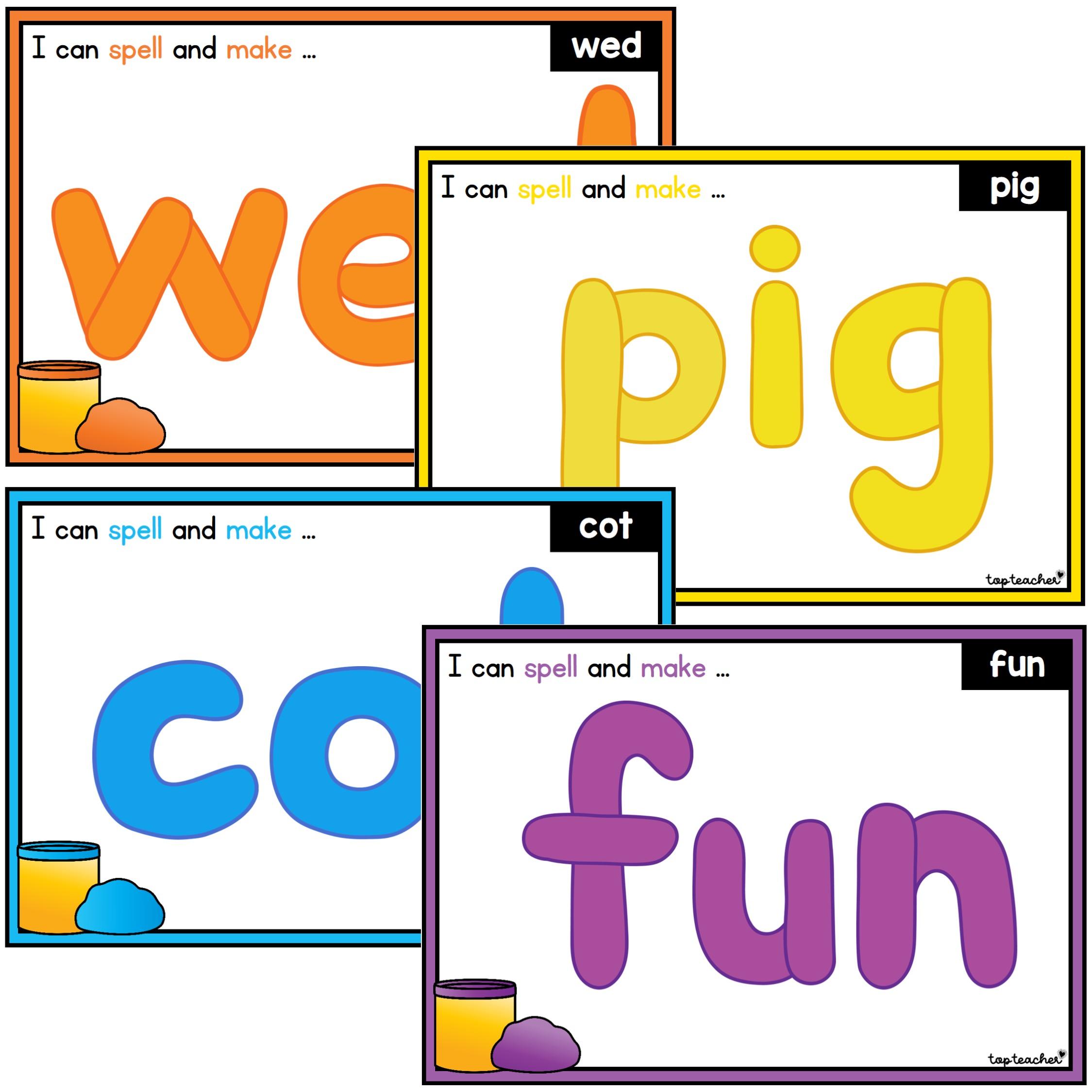 CVC Task Cards: Spell it, Make it - Top Teacher