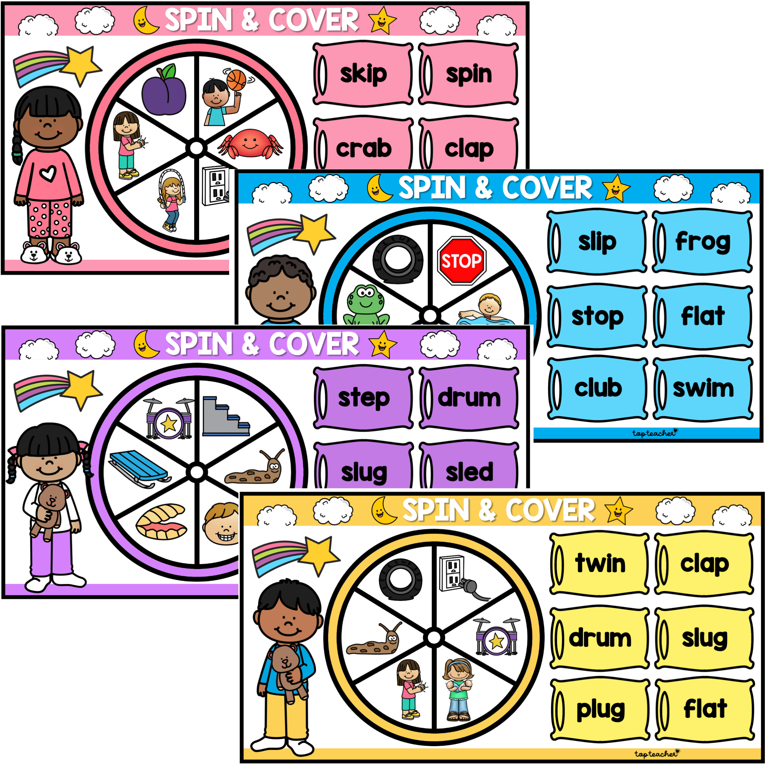 CCVC & CVCC Words Task Cards: Spin & Cover - Top Teacher