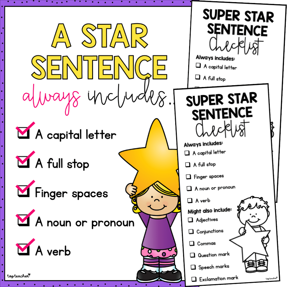 Star Sentence Posters & Checklists - Top Teacher